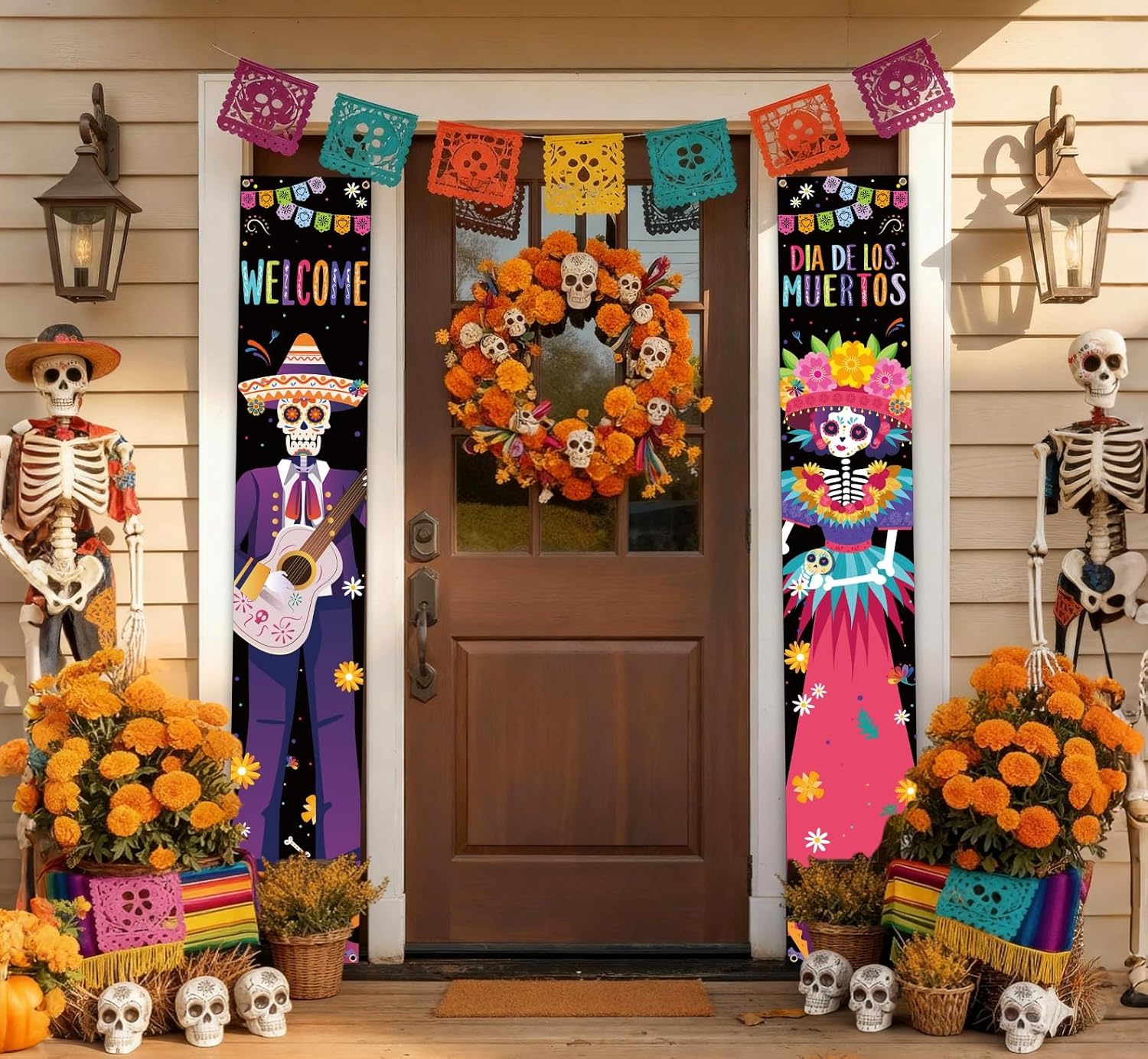 Amazon.com: Day of The Dead Dia De Los Muertos Porch Sign Banner, Dia ...
