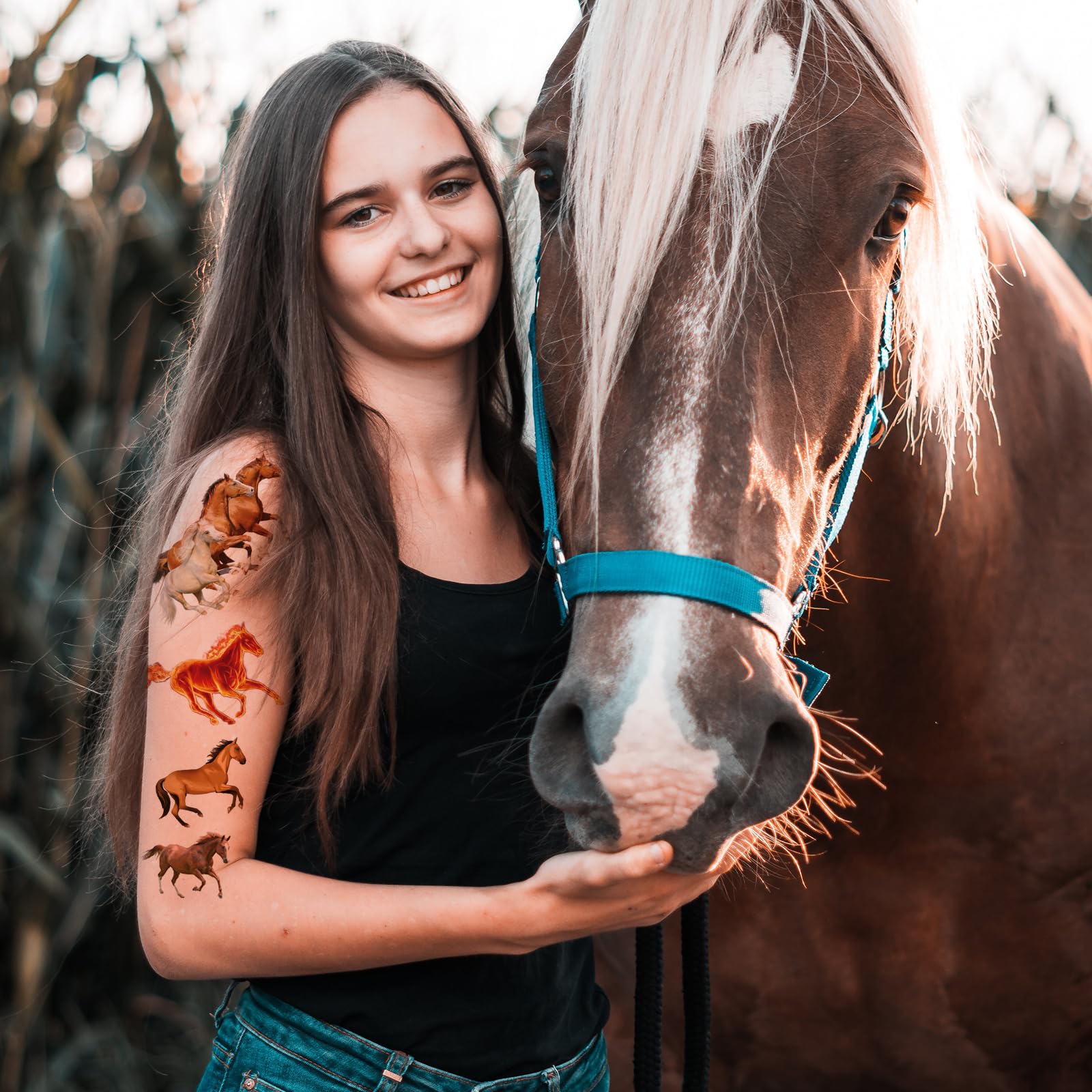 Tb Horse Tattoos 8 Sheets Ephemere Tattoo For Children, Horses Kit,