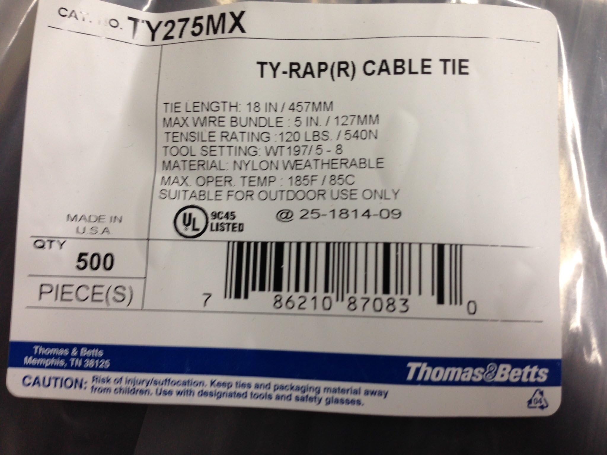 Amazon.com: Thomas & Betts TY275MX Cable Tie 120lb 18" Ultraviolet ...
