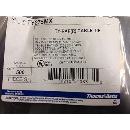 Amazon.com: Thomas & Betts TY5275MX Cable Tie 120lb 18" Ultraviolet ...