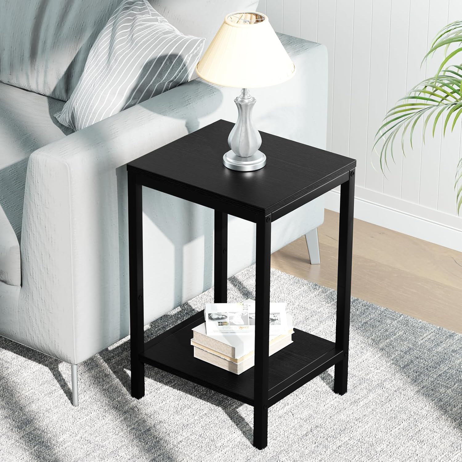 Amazon.com: SAYGOER Black End Tables Small Side Table with Storage Wood ...