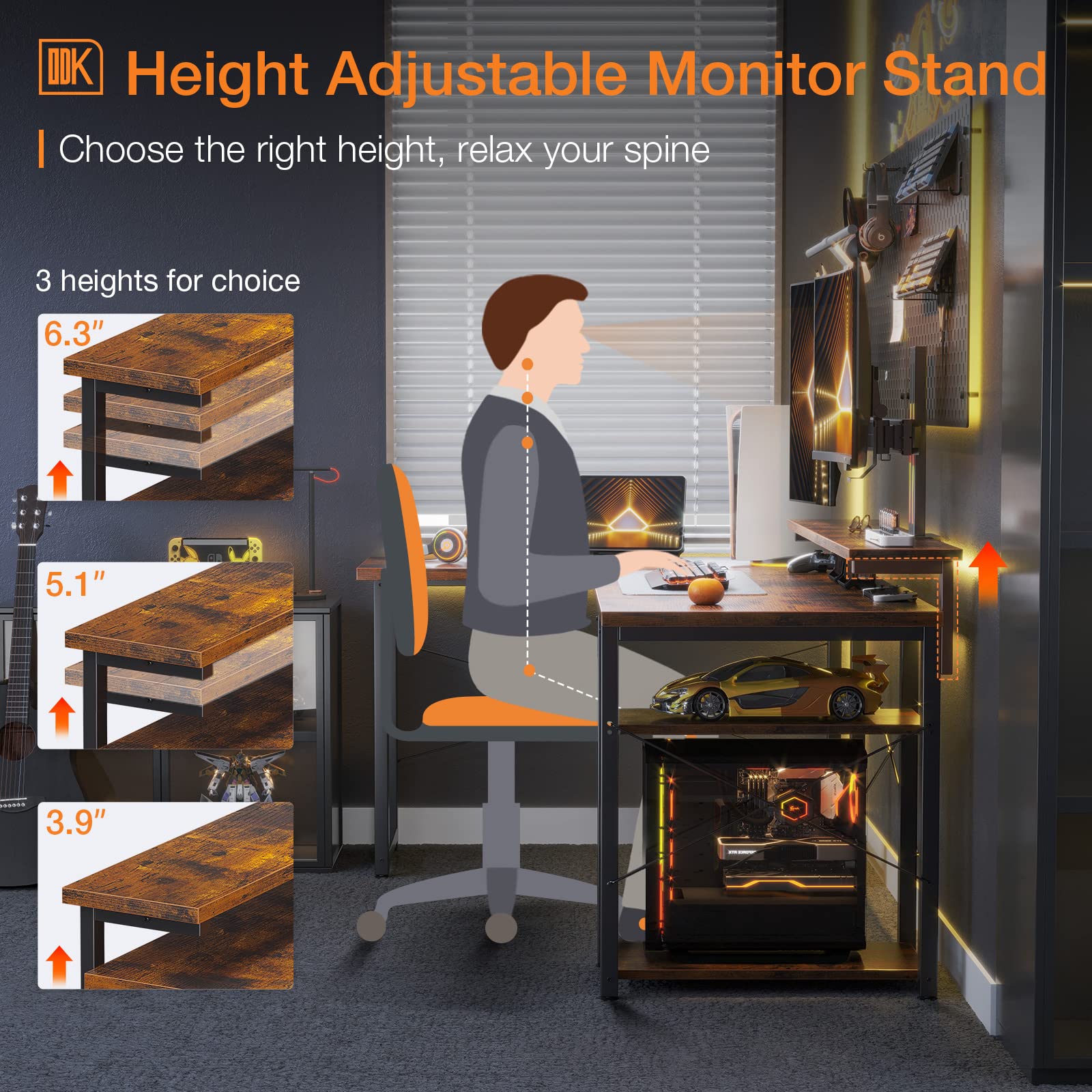 ODK L Shaped Gaming Desk, 61'' Corner Computer Desk with Monitor Stand ...