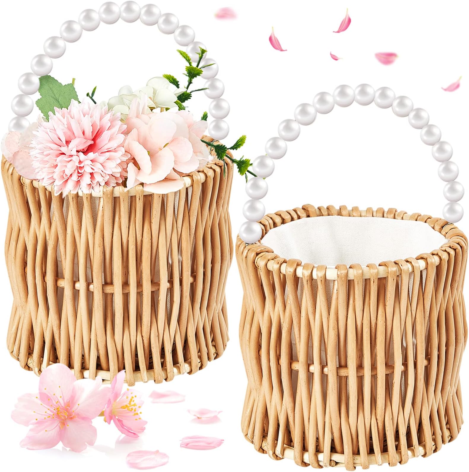 Amazon.com: 2 Pcs Wicker Flower Girl Baskets, Rattan Wedding Flower ...