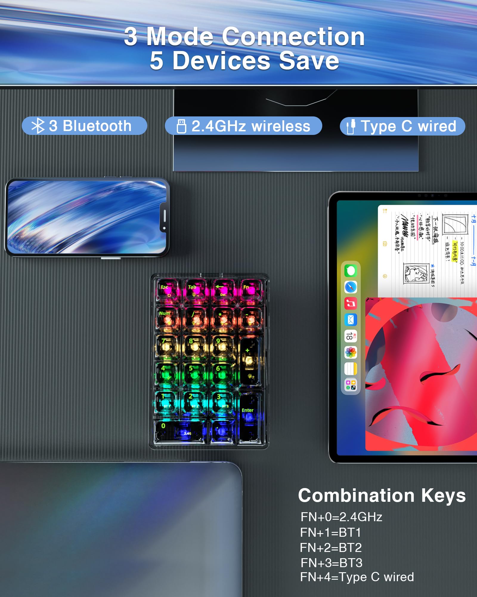 Snapklik.com : SOLAKAKA K21 RGB Backlit Tri-Mode Transparent Wireless ...