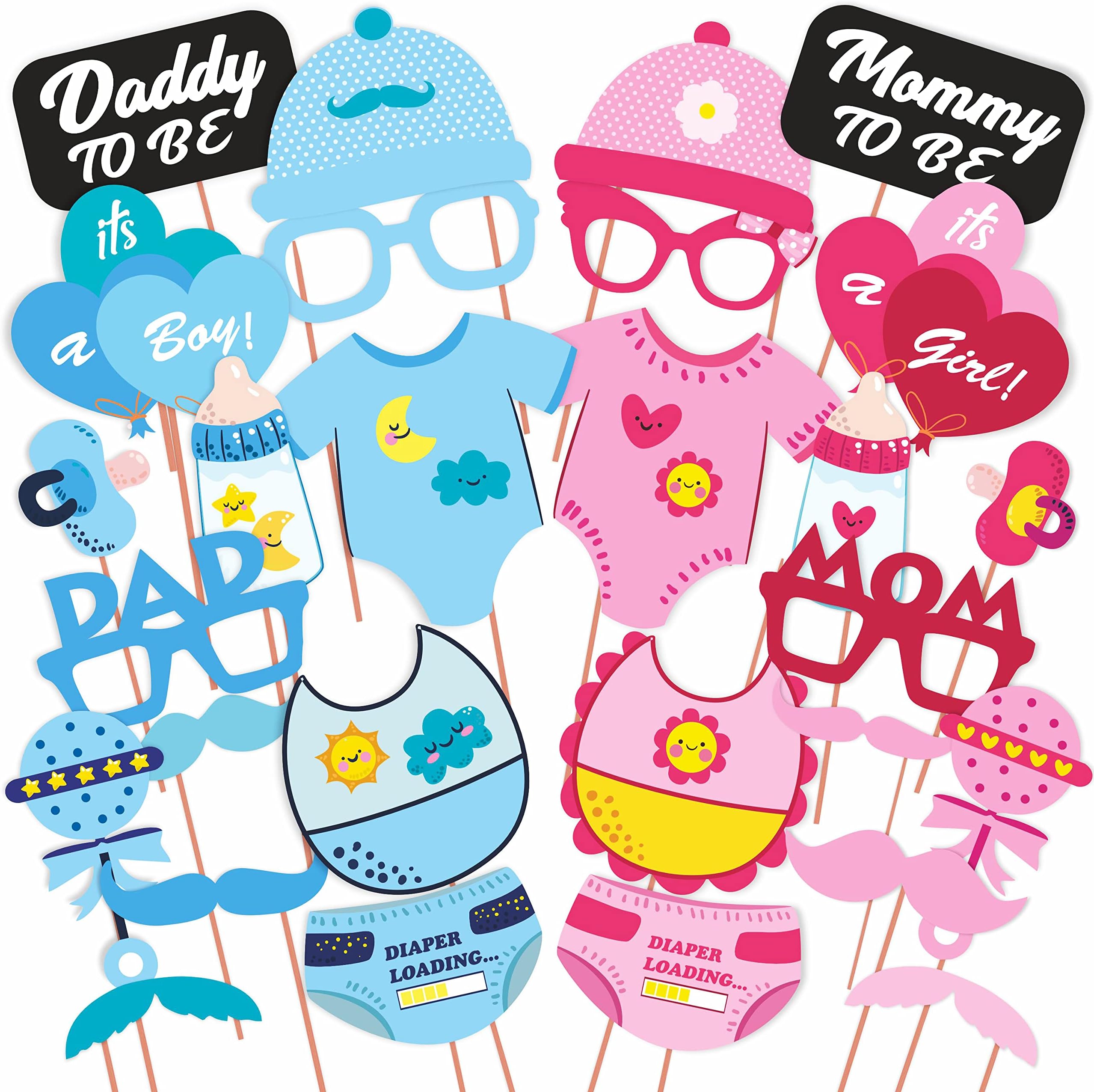 PartyFavour Baby Shower Pink & Blue Selfie Props 22Pc & Mom to Be and ...