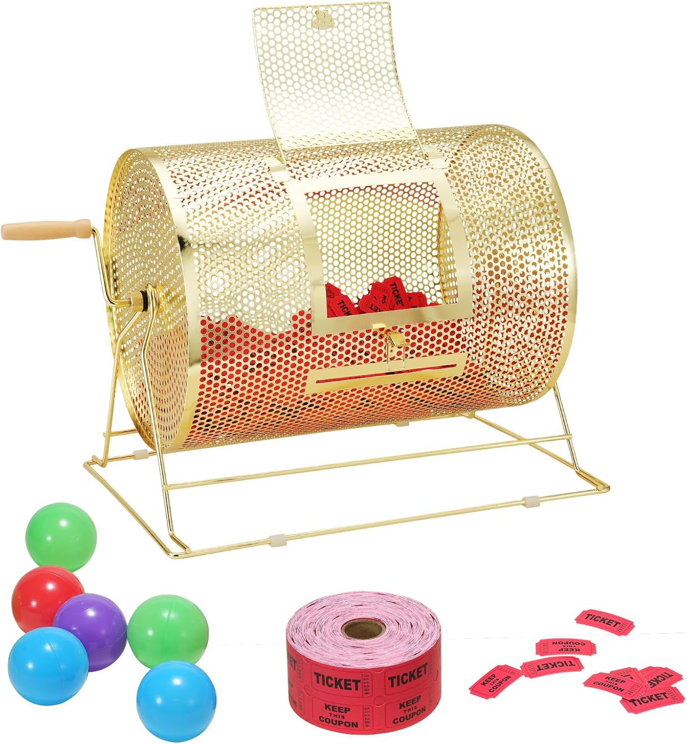 VEVOR Raffle Drum, 16.1 x Ø12 inch Brass Plated Raffle Ticket Spinning ...