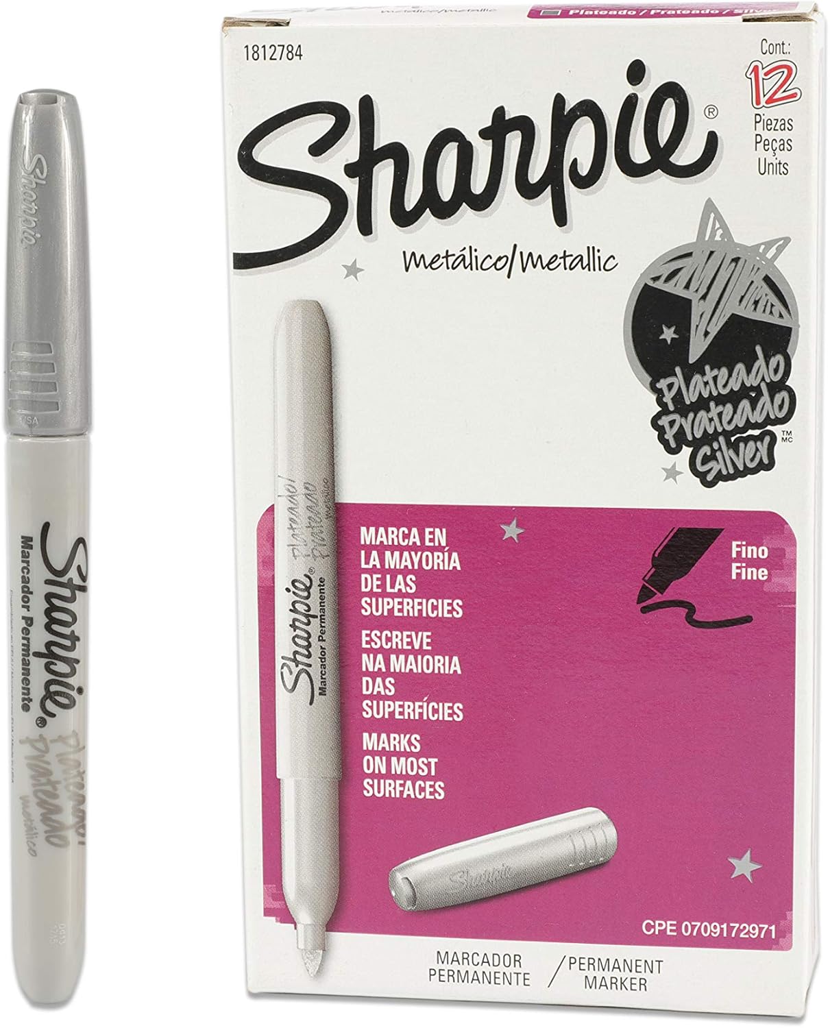 Sharpie - Marcador permanente, color plateado metálico, 1 caja con 12 ...