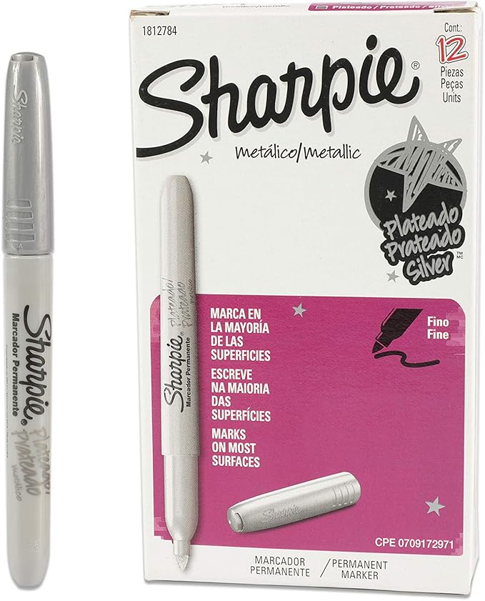Sharpie - Marcador permanente, color plateado metálico, 1 caja con 12 ...