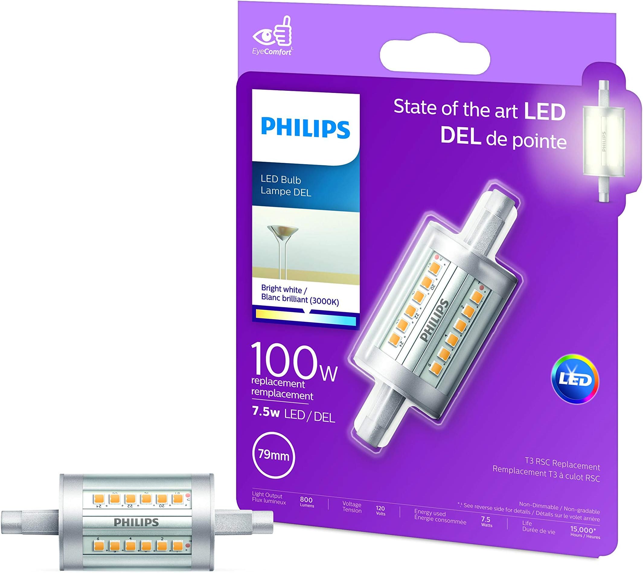 Philips 471946 LED 100W T3 78mm Bright White Non Dimmable Bulb, LED ...