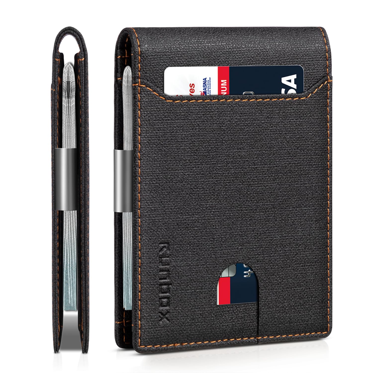 Amazon.com: RUNBOX Slim Wallets for Men - Leather Money Clip Mens ...