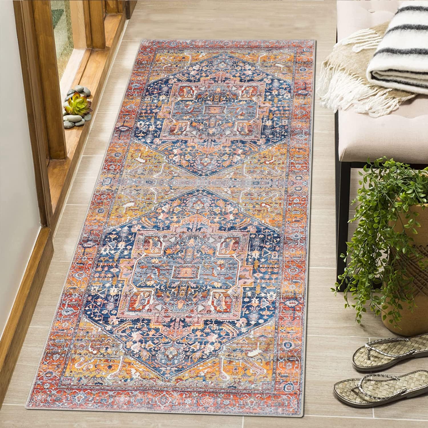 Cekene Vintage Runner Rugs 60x130cm Non-slip Washable Carpet Runner Low ...