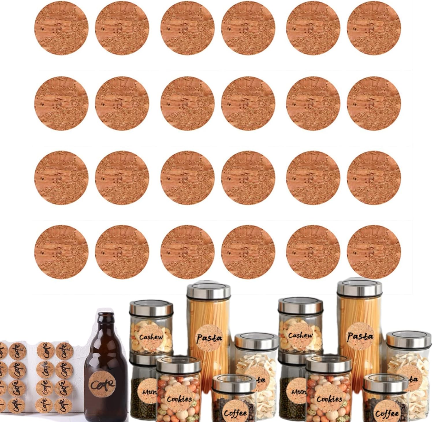 Natural Cork Label Stickers Adhesive Label Blank Round Labels for ...