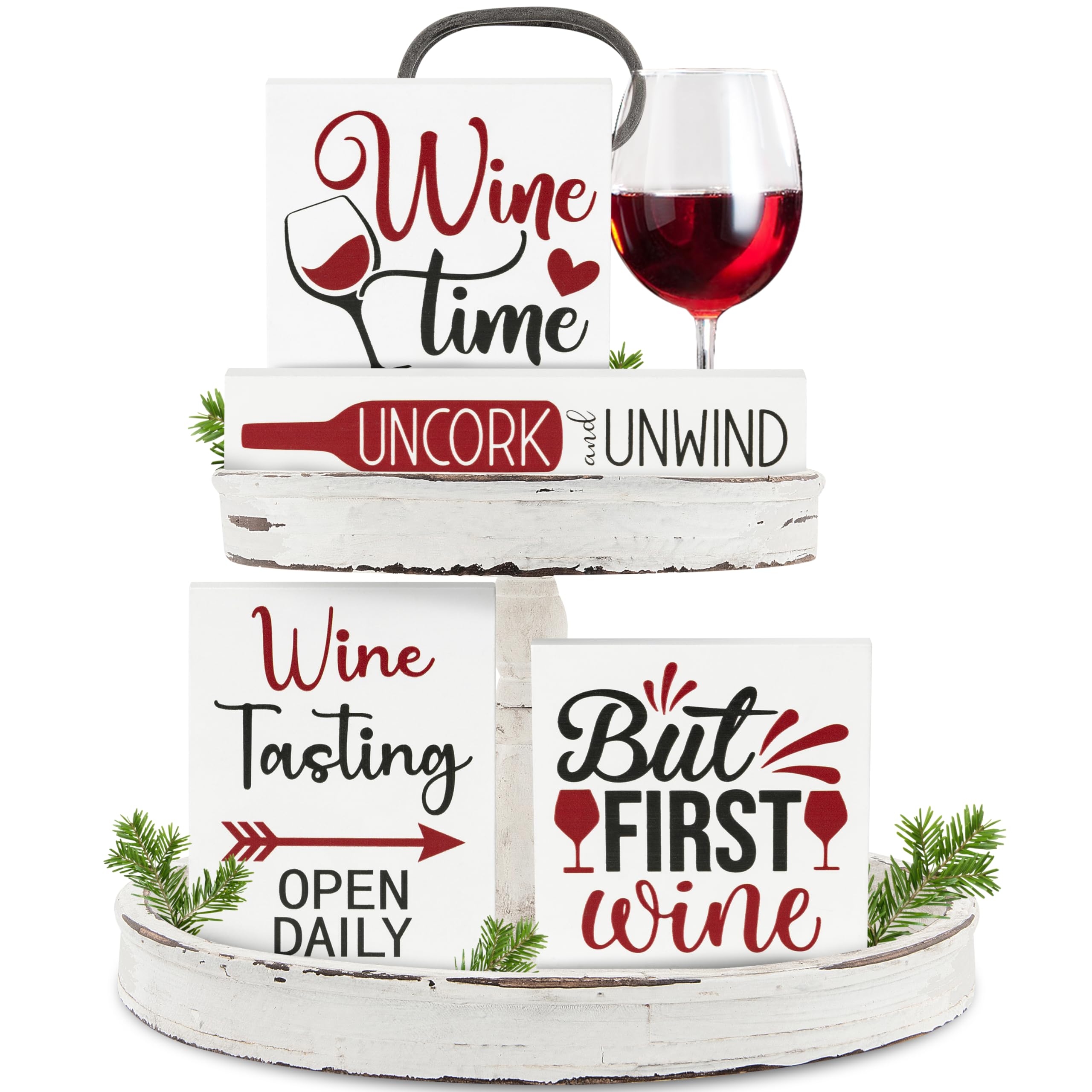 Amazon.com: CPicdn Wine Tiered Tray Decorations - 4Pcs Wine Theme ...