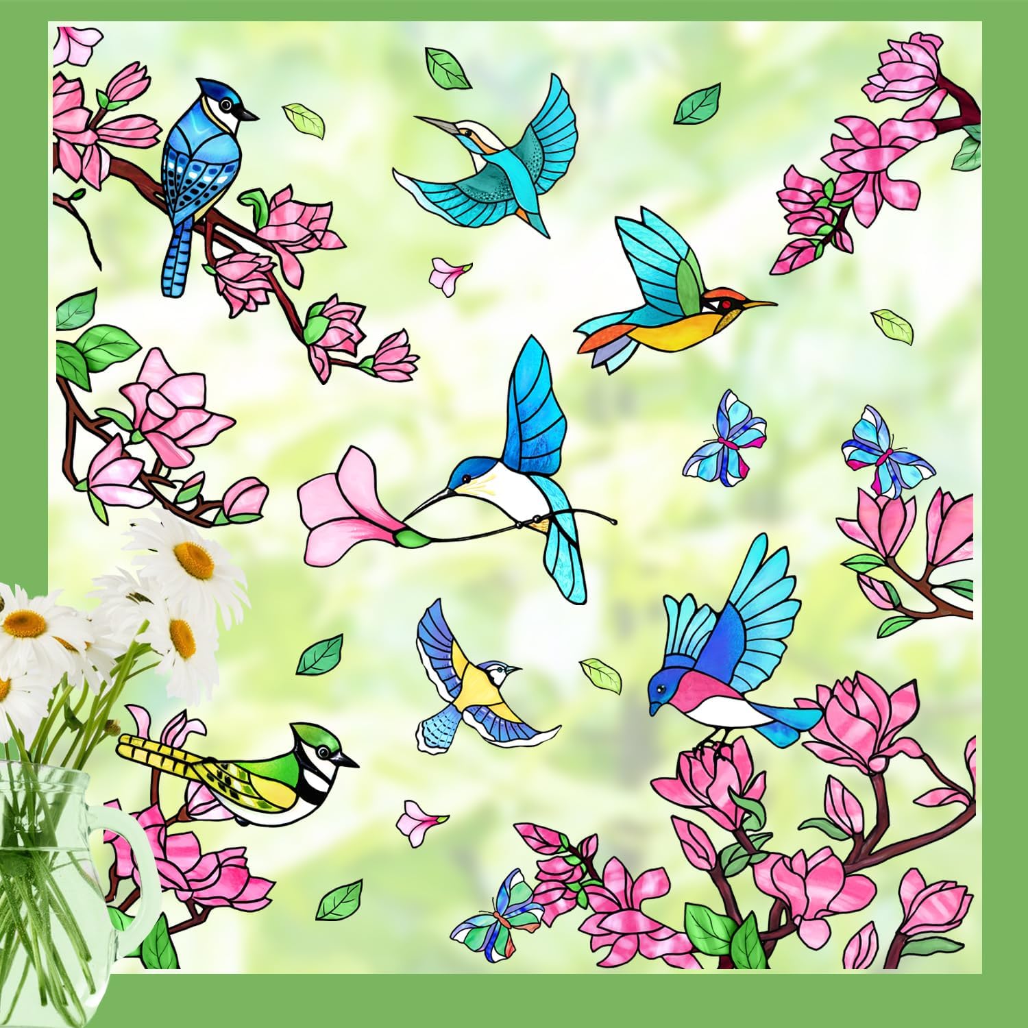 Amazon.com: Spring Summer Bird Window Clings - 9 Sheet Hummingbirds ...