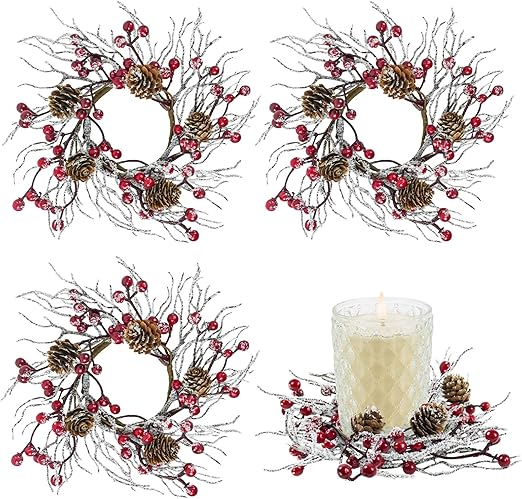 Amazon.com: Caxchiling 4 Pcs Christmas Candle Rings 3.6 Inch Snowy ...