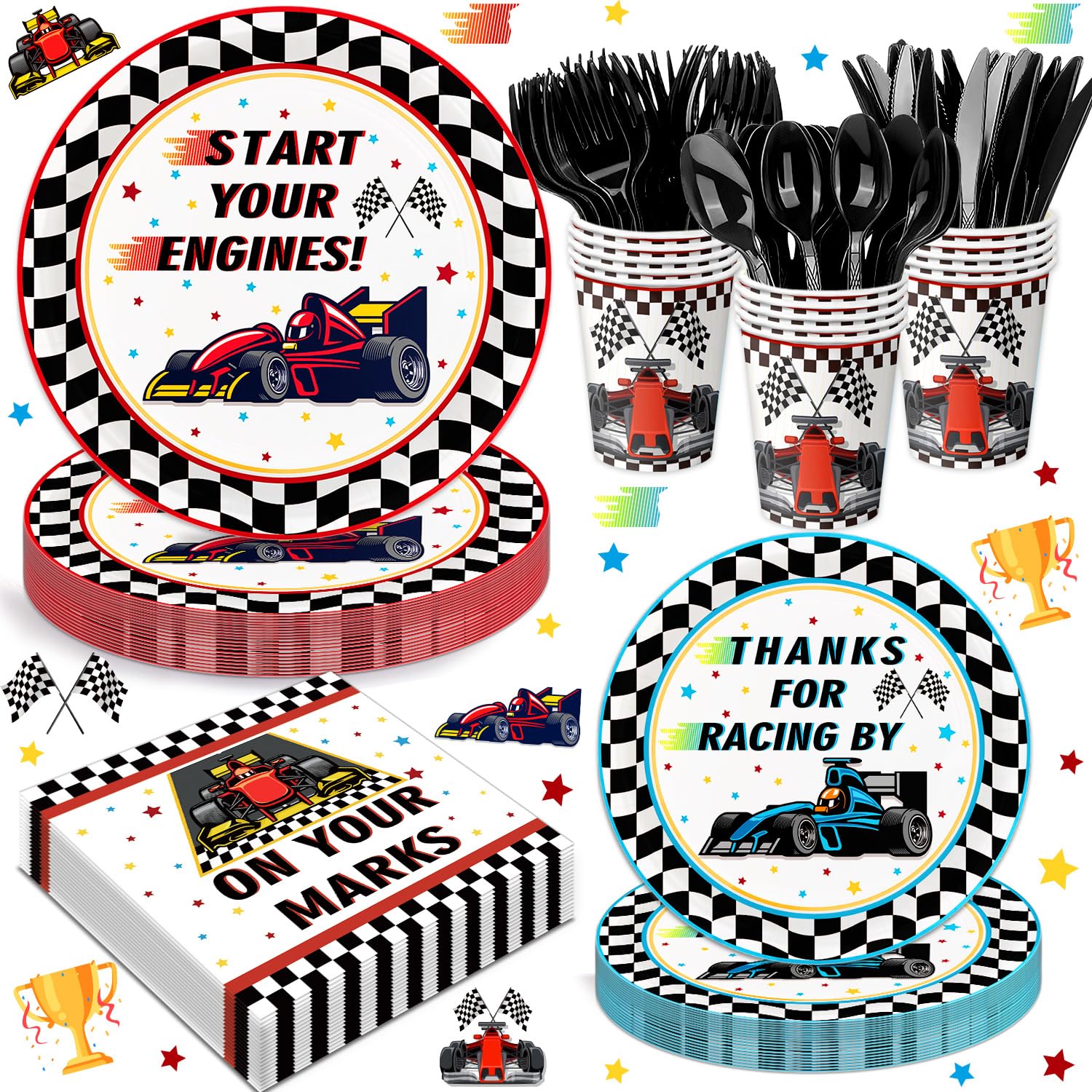 Amazon.com: Race Car Birthday Party Supplies Tableware Racing Car Party ...