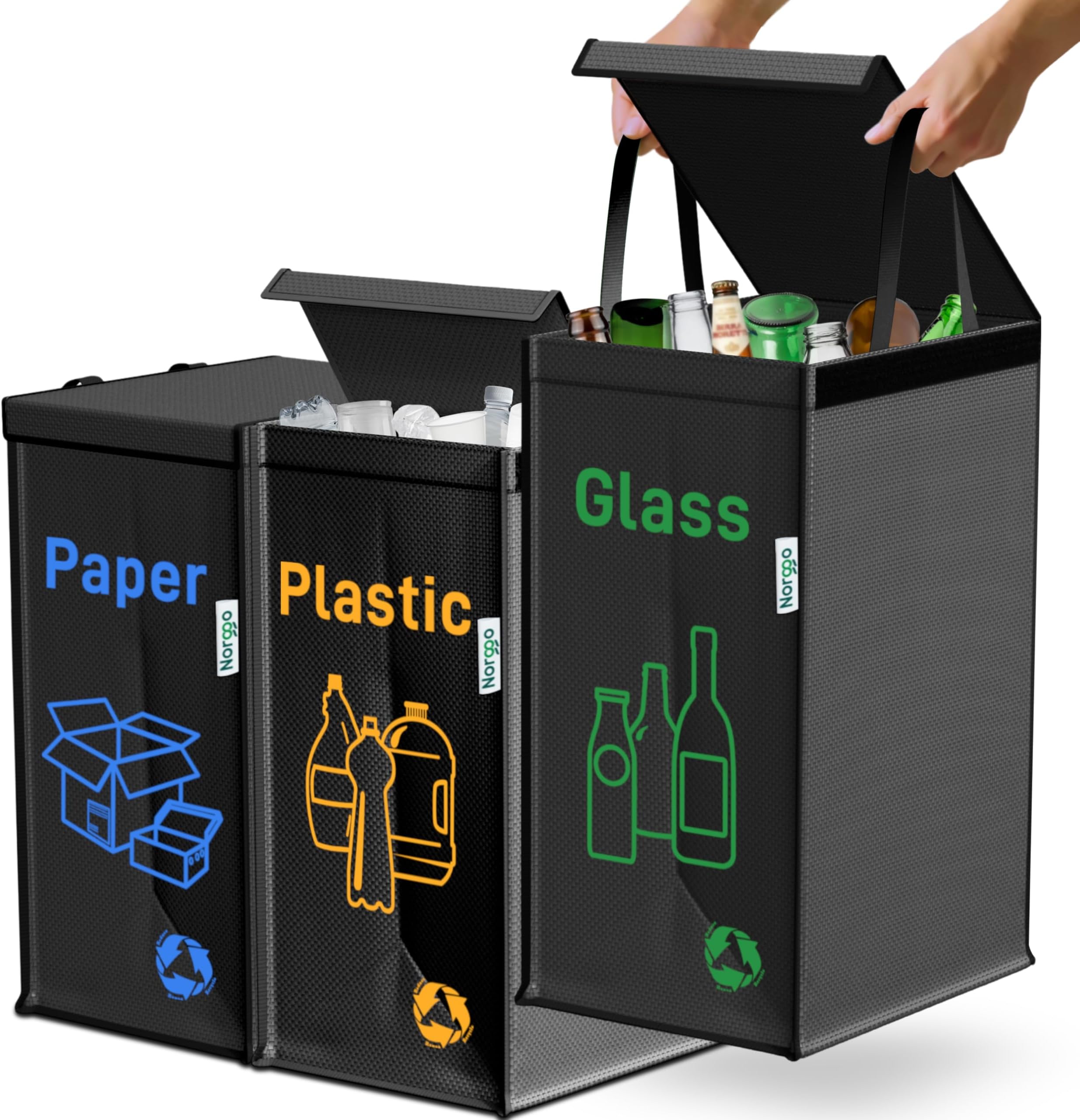 Amazon.com: Pack of 3 Recycling Bags, 40L - Recycle Bins for Kitchen ...