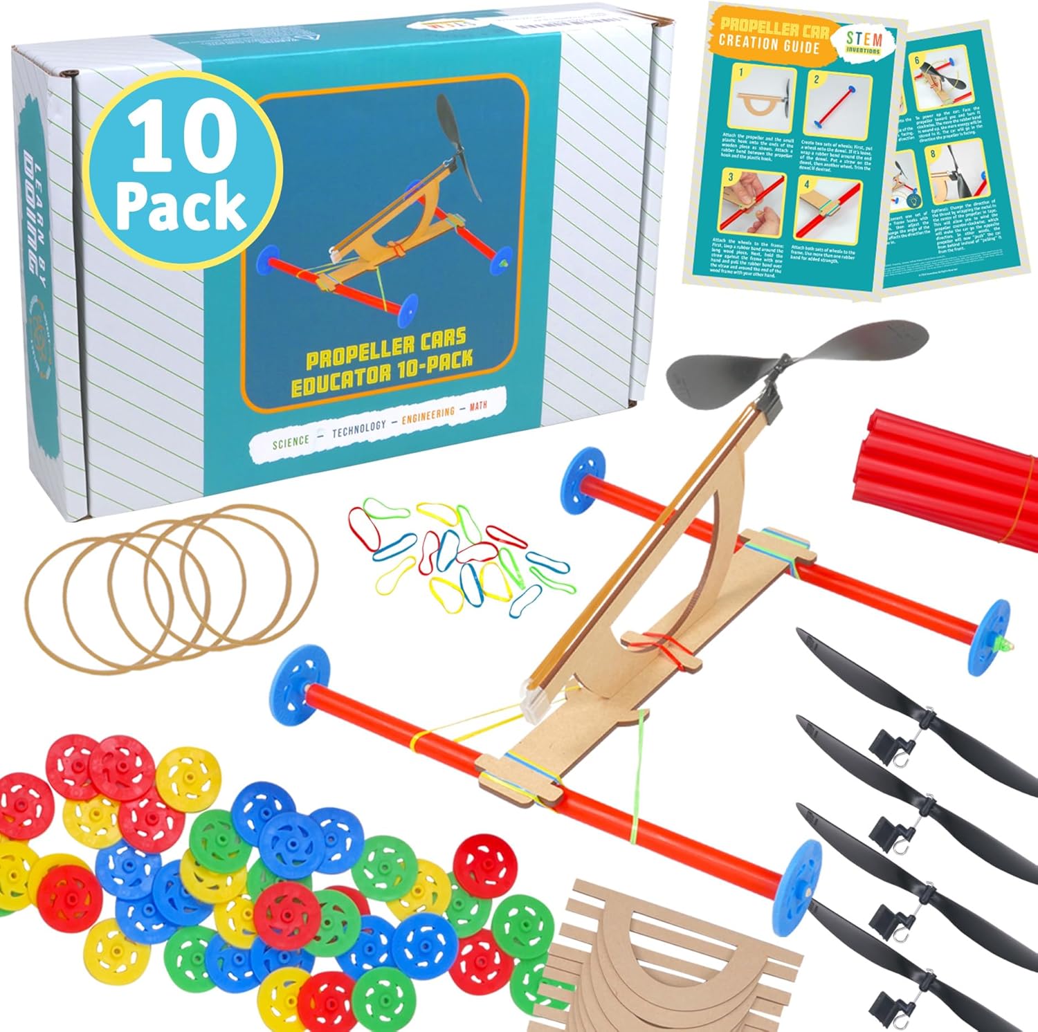 Amazon.com: 10-Pack Rubber Band Propeller Car Kit – DIY Bulk STEM Project for Kids with Complete ...