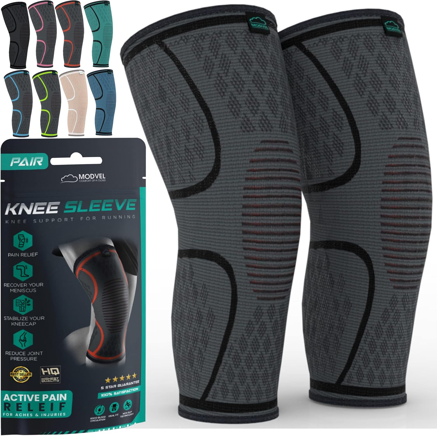 Amazon.com : MODVEL 2 Pack Knee Brace | Knee Compression Sleeve for Men ...