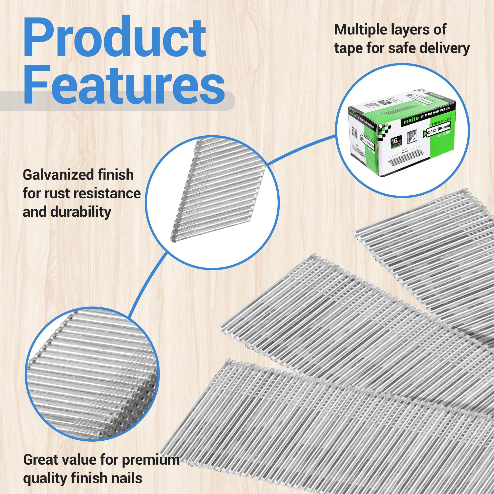 Snapklik.com : Meite 16 Gauge 20 Degree Angled Finish Nails 2-1/2 Inch ...