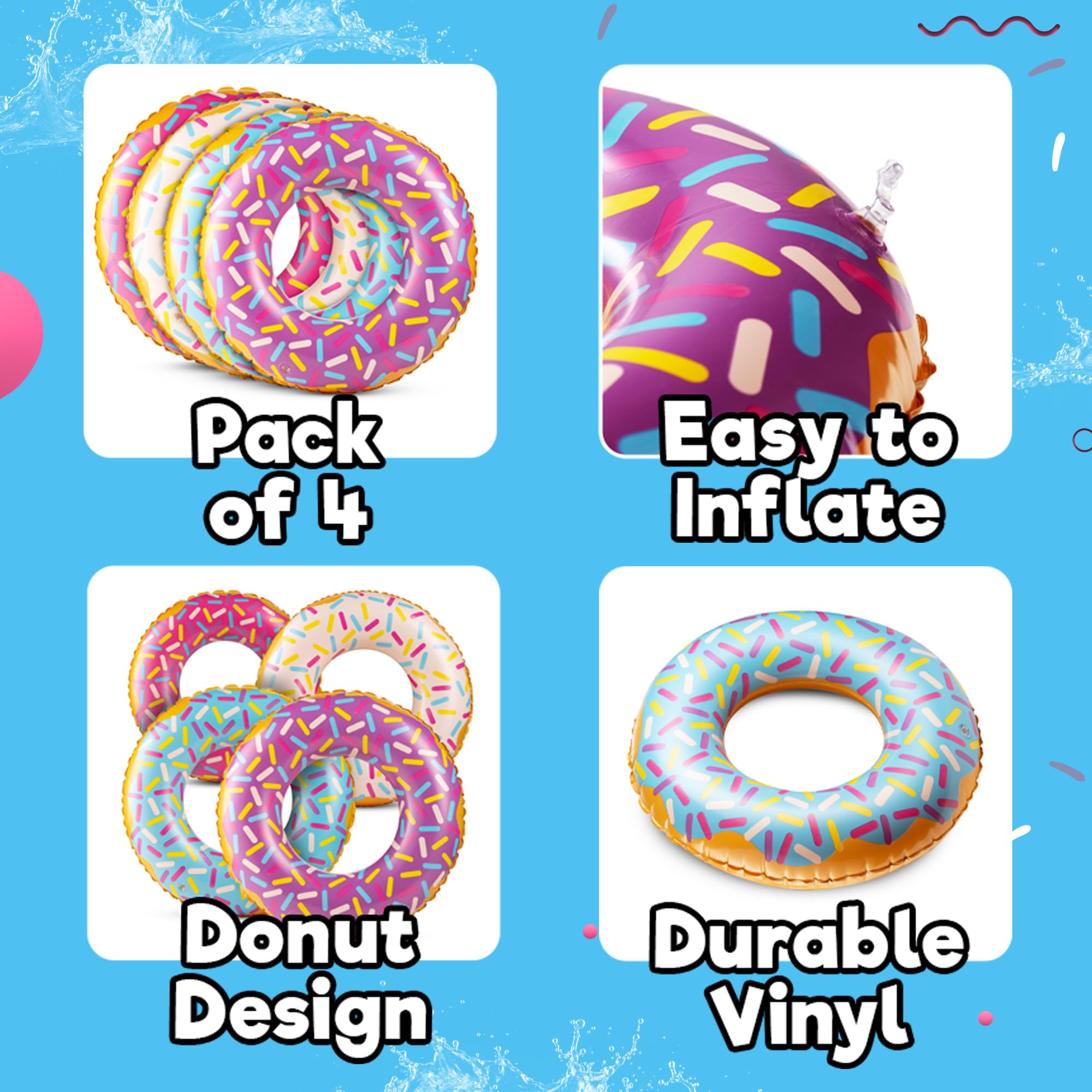 Snapklik.com : Inflatable Donuts - (Pack Of 4) 24 Inch Donut Pool Float ...