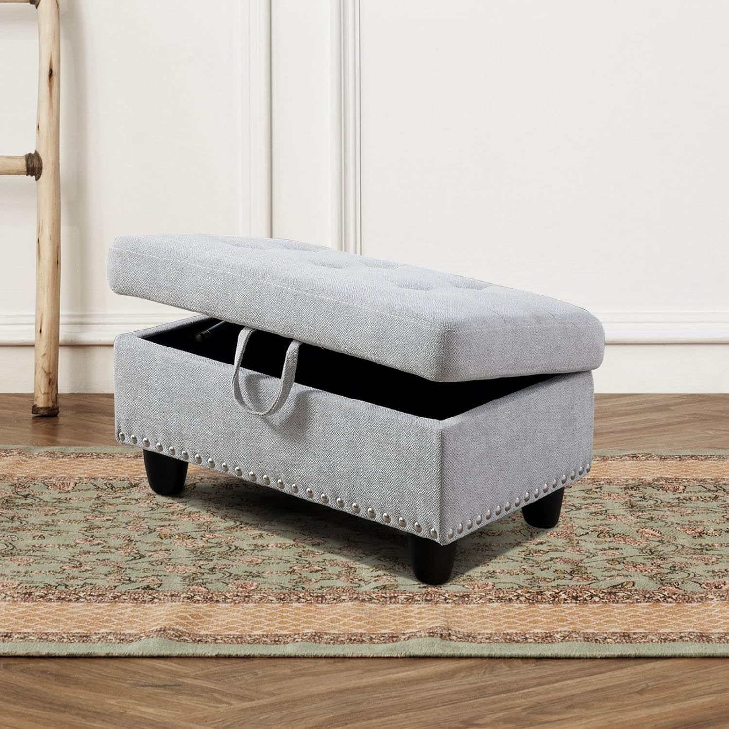 Amazon.com: Miscoos Flannel Small Foot Stool Ottomans, Grey White ...