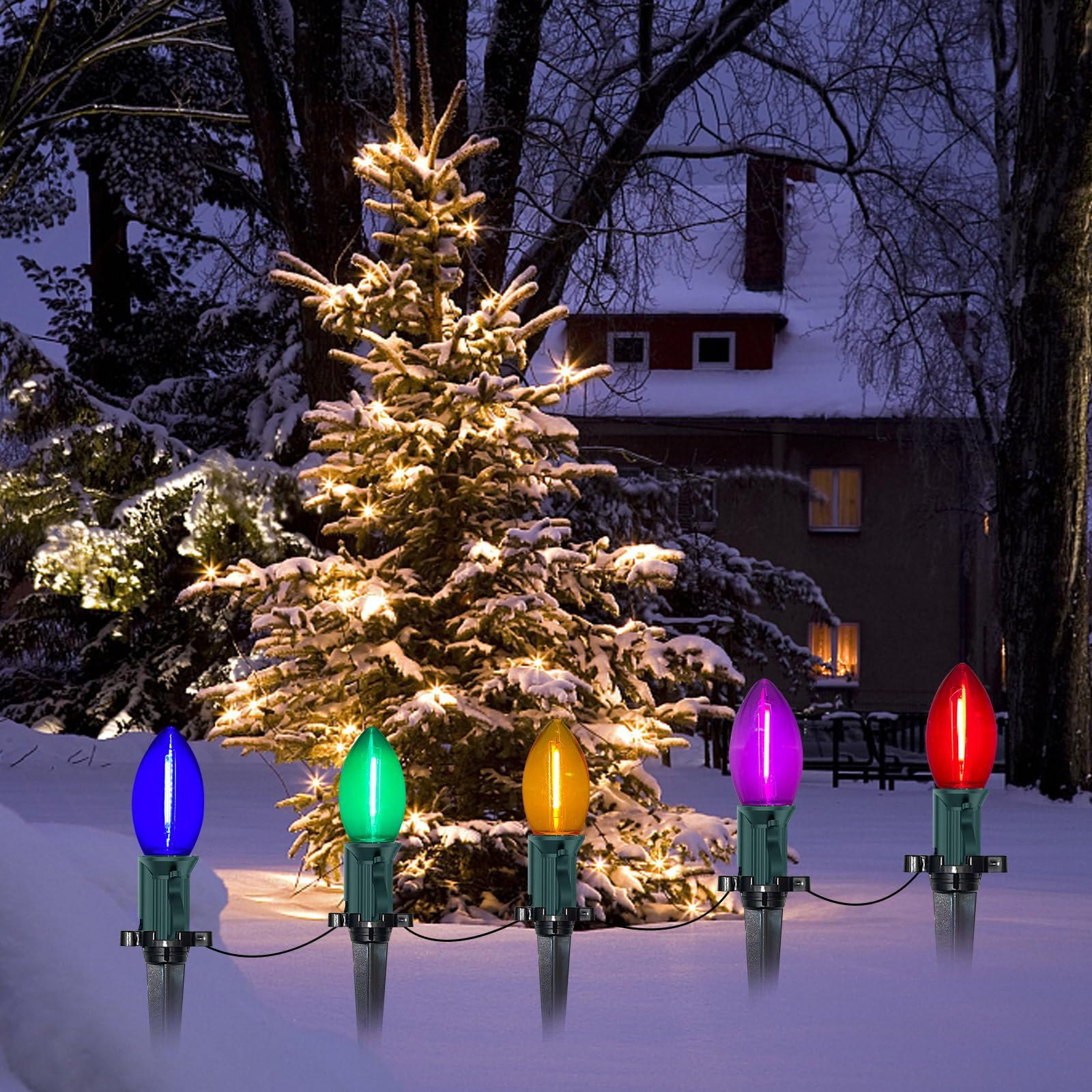17FT 10 LED Outdoor Christmas Decorations, Jumbo C9 Christmas Pathway ...