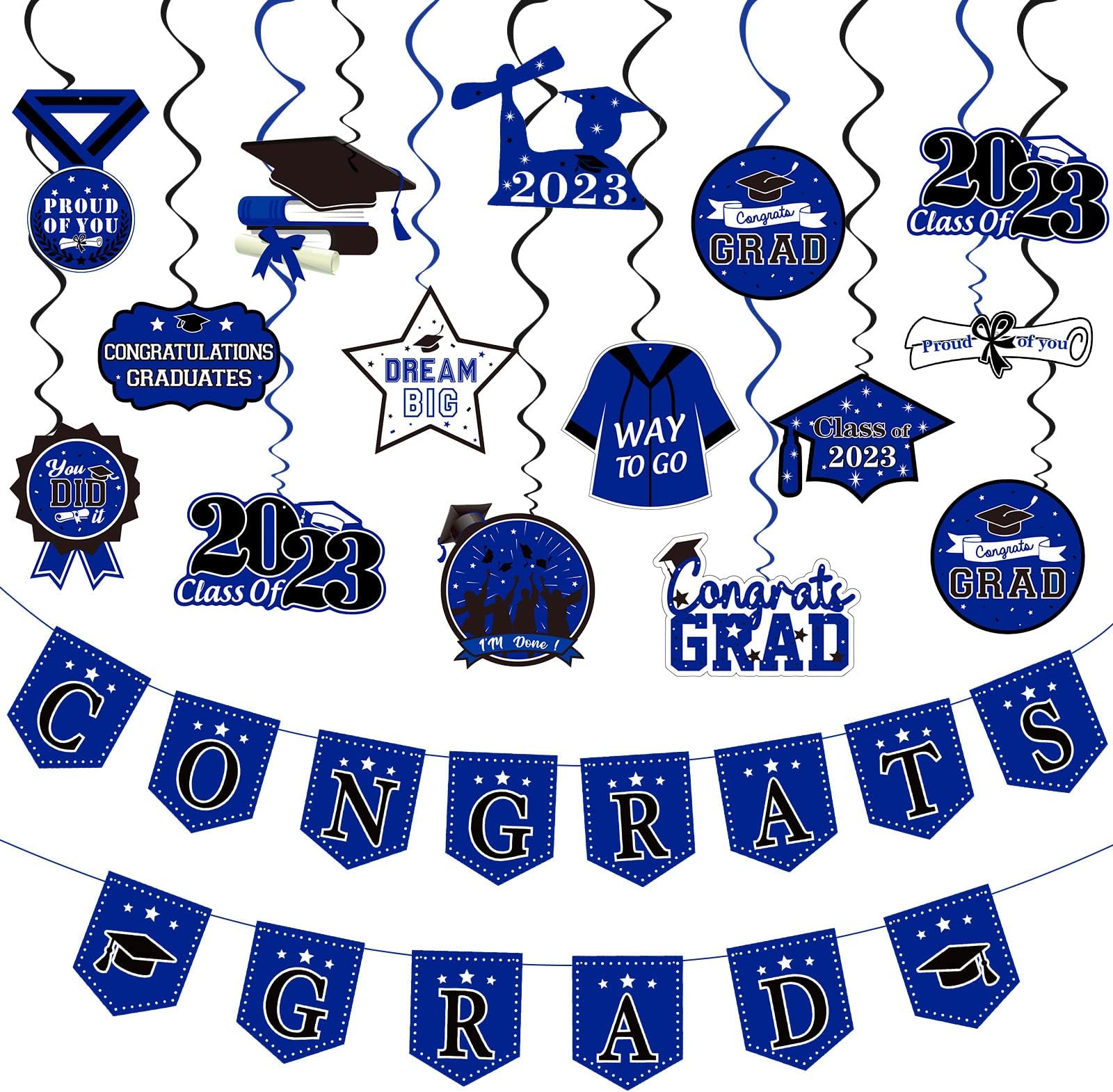 Amazon.com: 2023 Graduation Party Decorations Bule and Black Congrats ...