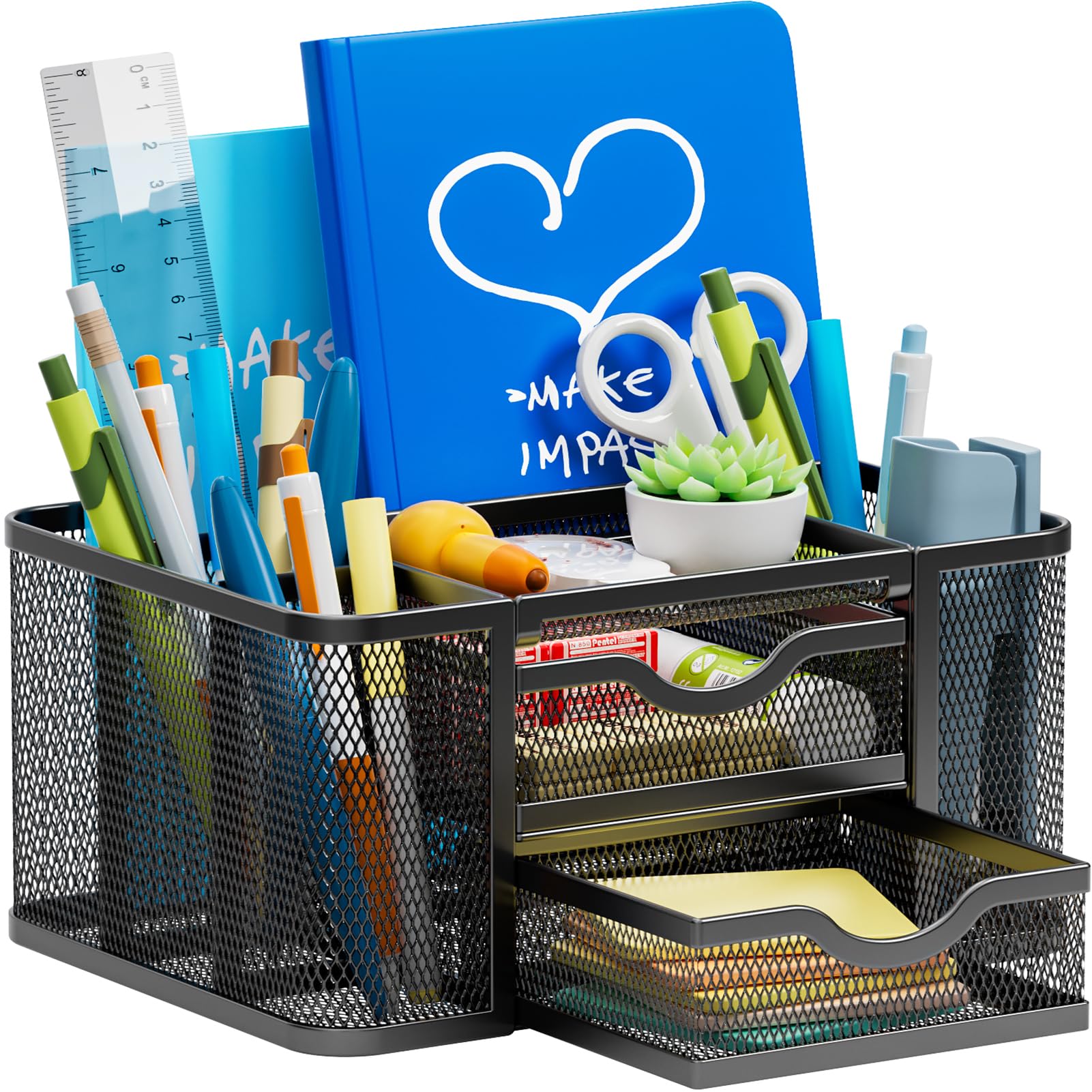 Marbrasse Mesh Desk Organiser, Pen Organiser with 2 Drawer, Multi ...