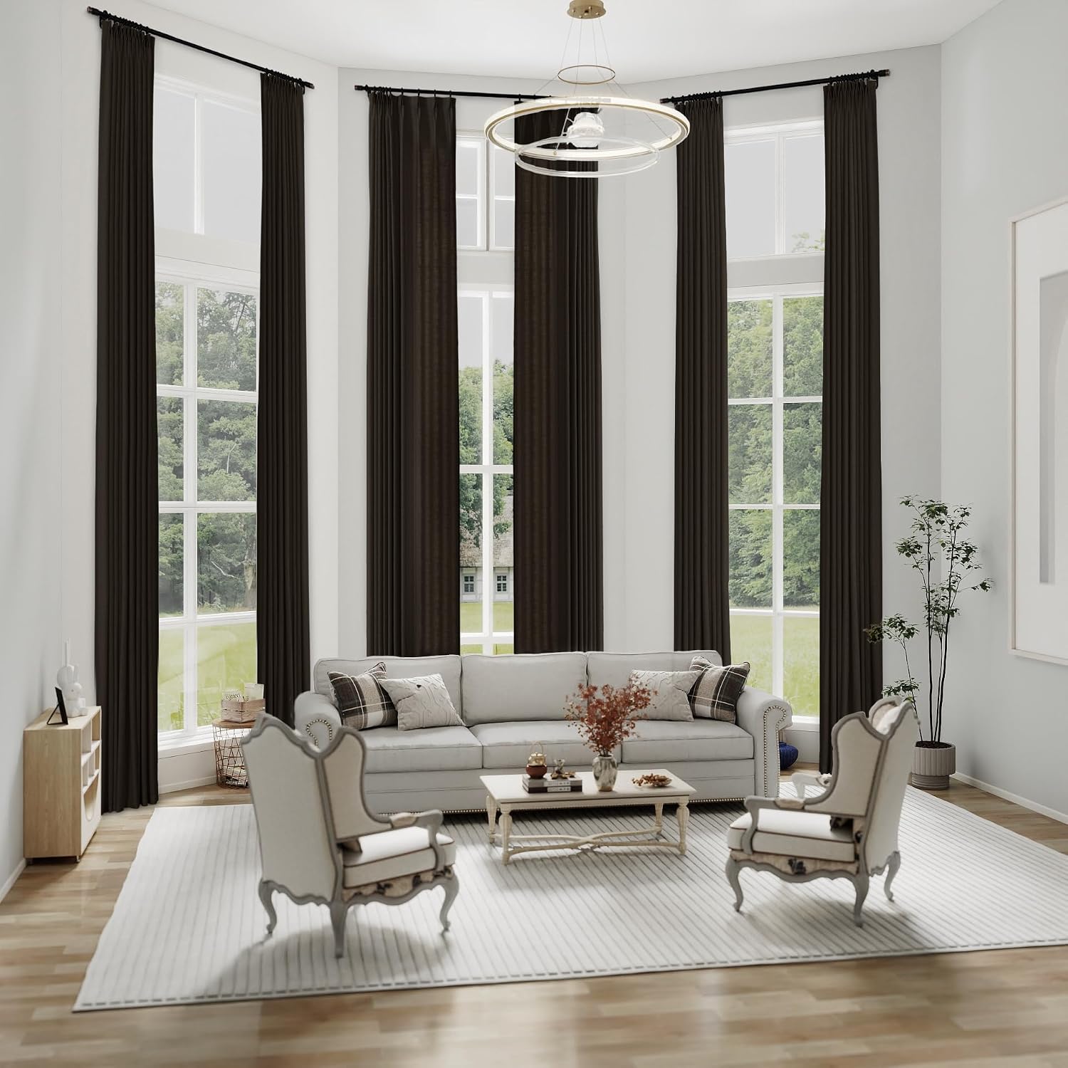 Frelement Extra Long Light Filtering Curtains Linen Curtain Panels for ...
