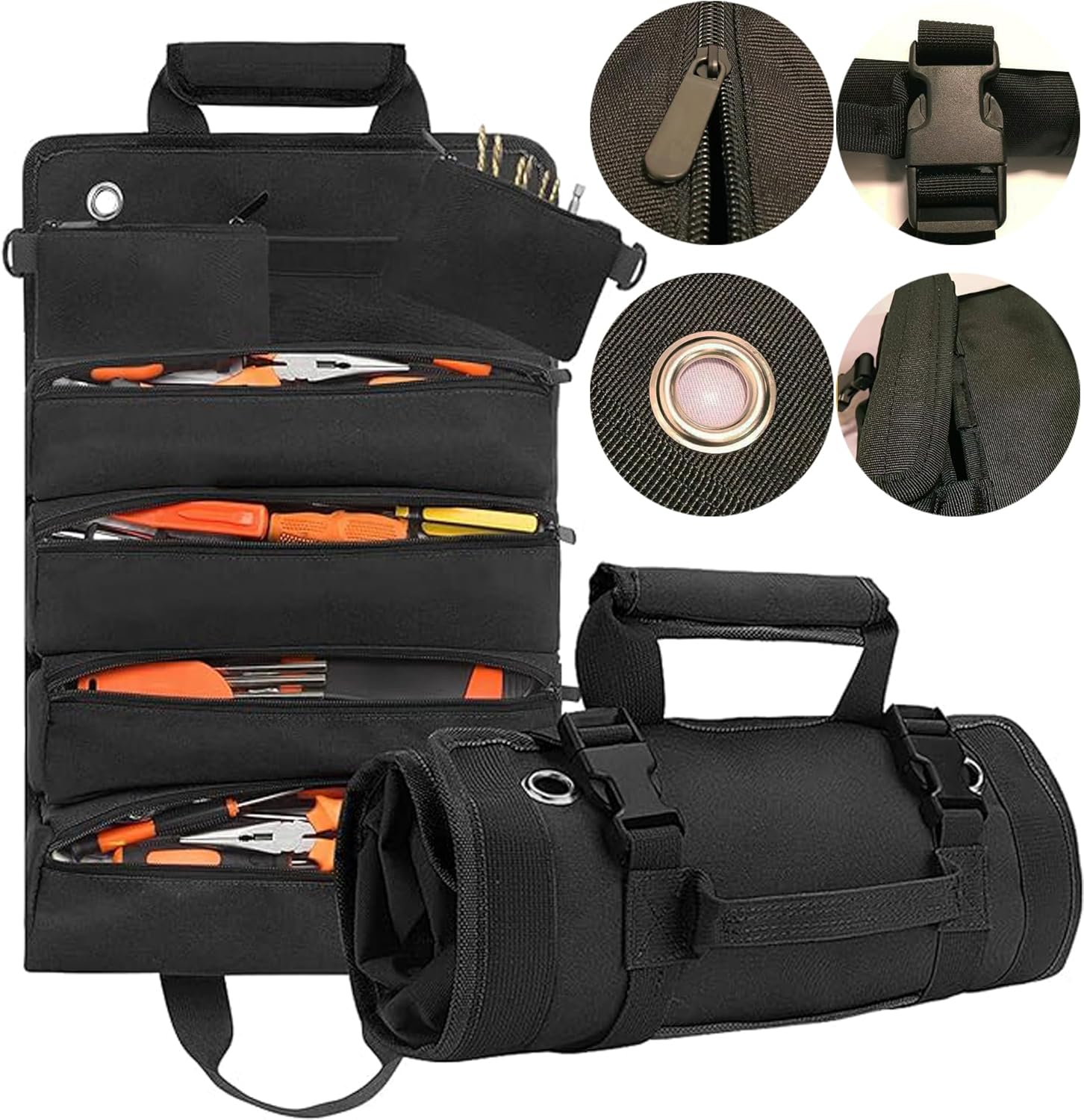 Tool roll -Tool Organizer - 6 Tool Bag -Tool roll bag -Tool roll organizer -with Heavy Duty Roll ...