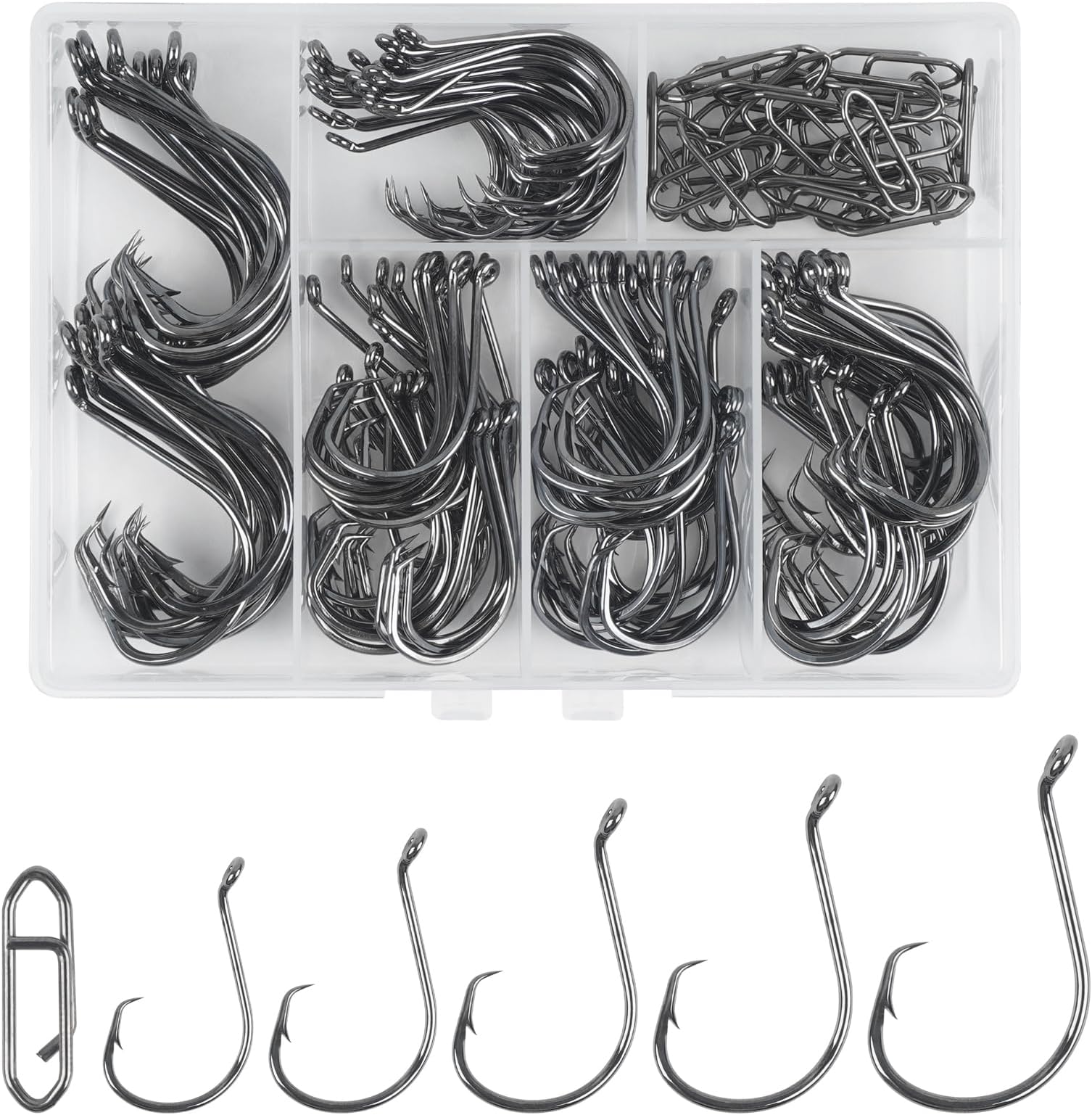 JSHANMEI Circle Hooks Saltwater Catfish Bass Fishing Hooks, 135pcs ...