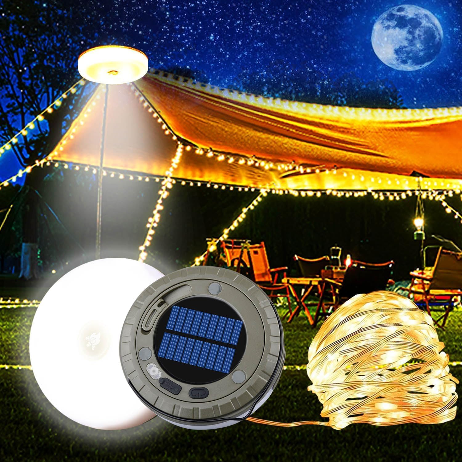 Camping String Lights for Indoors and Outdoors,3-in-1 Roll Up Portable ...