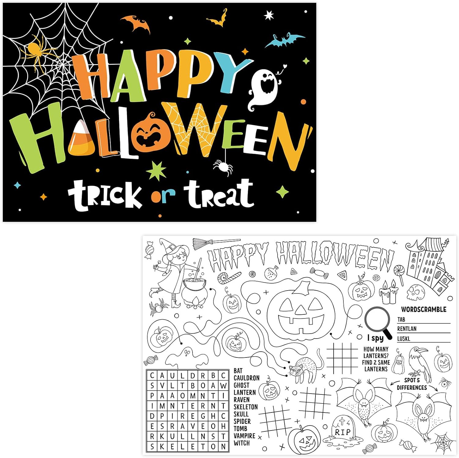 Amazon.com: JarThenaAMCS 50Pcs Halloween Coloring Placemats Double ...