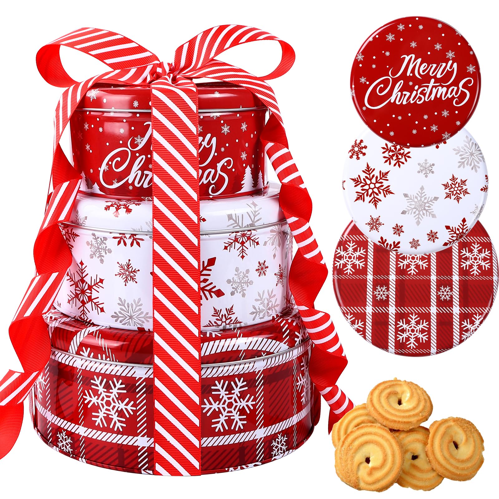 Amazon.com: DIYDEC 3 Pack Christmas Cookie Tins with Lids Round ...