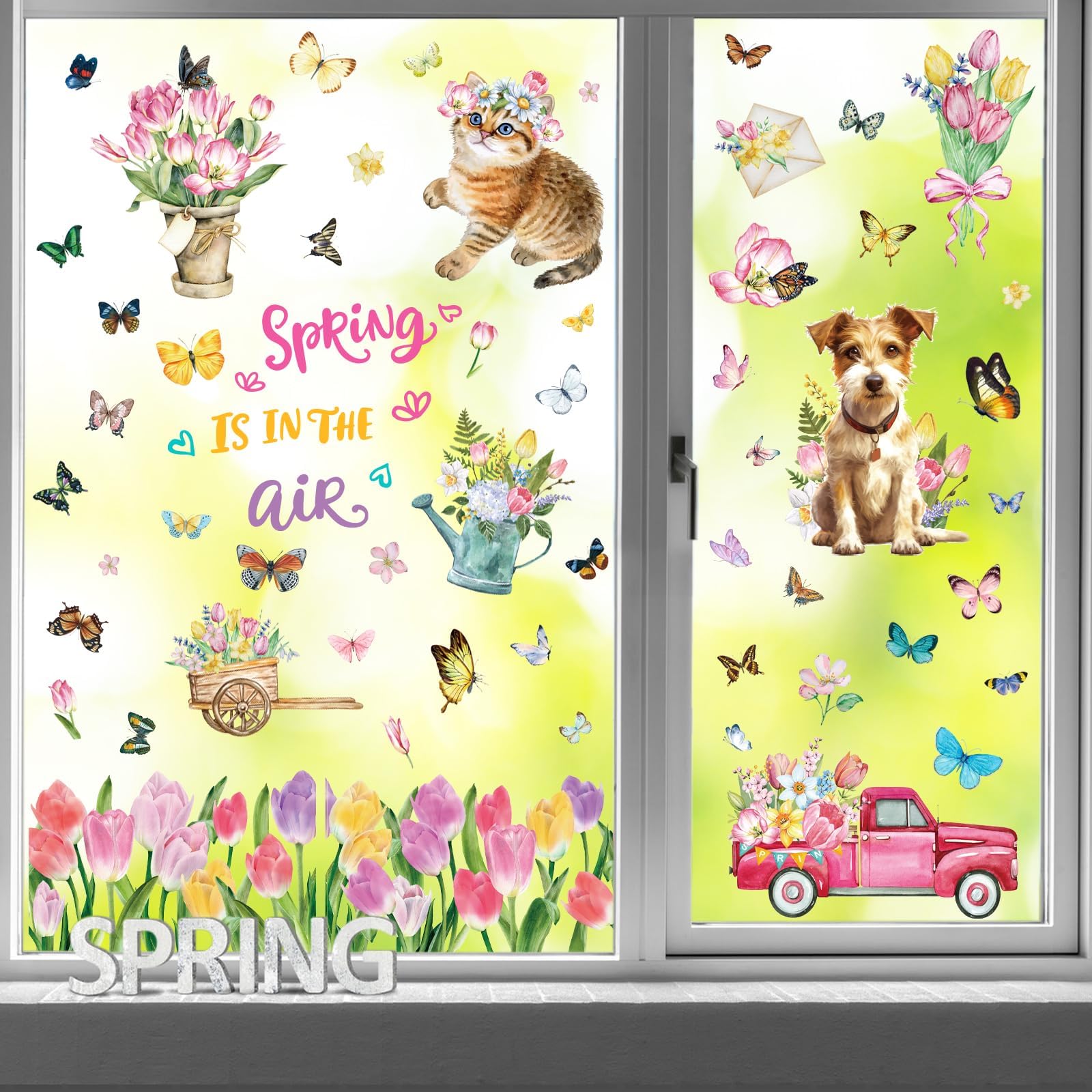 Amazon.com: KIKISML 132 Pcs Spring Window Clings, 9 Sheets Window ...