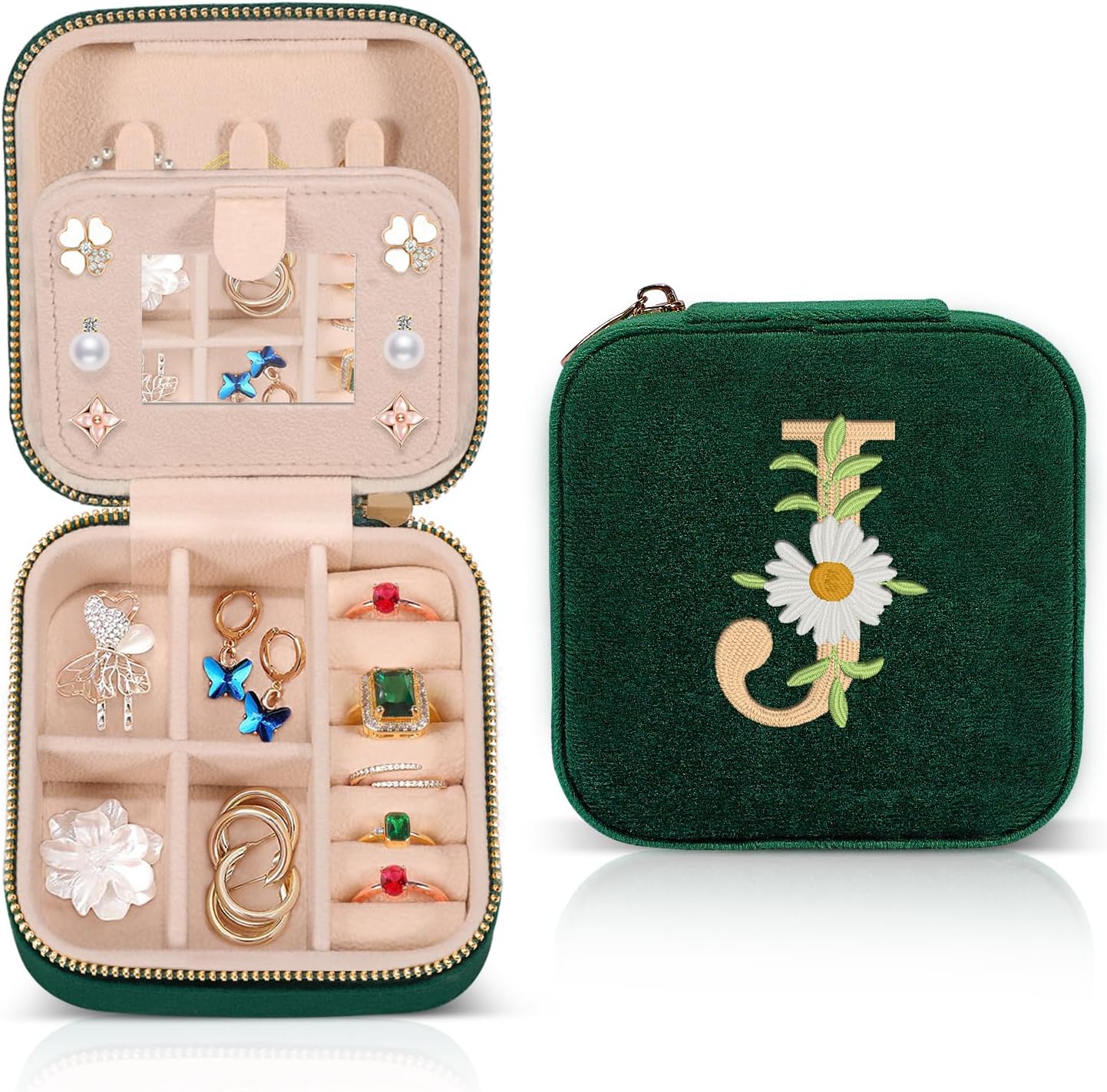 Amazon.com: GSPY Velvet Travel Jewelry Box, Personalized Initial Jewelry Box, Small Jewellery ...