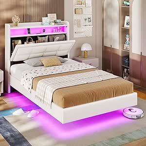 Amazon.com: VIAGDO Floating Bed Frame Twin Size with Storage Headboard ...