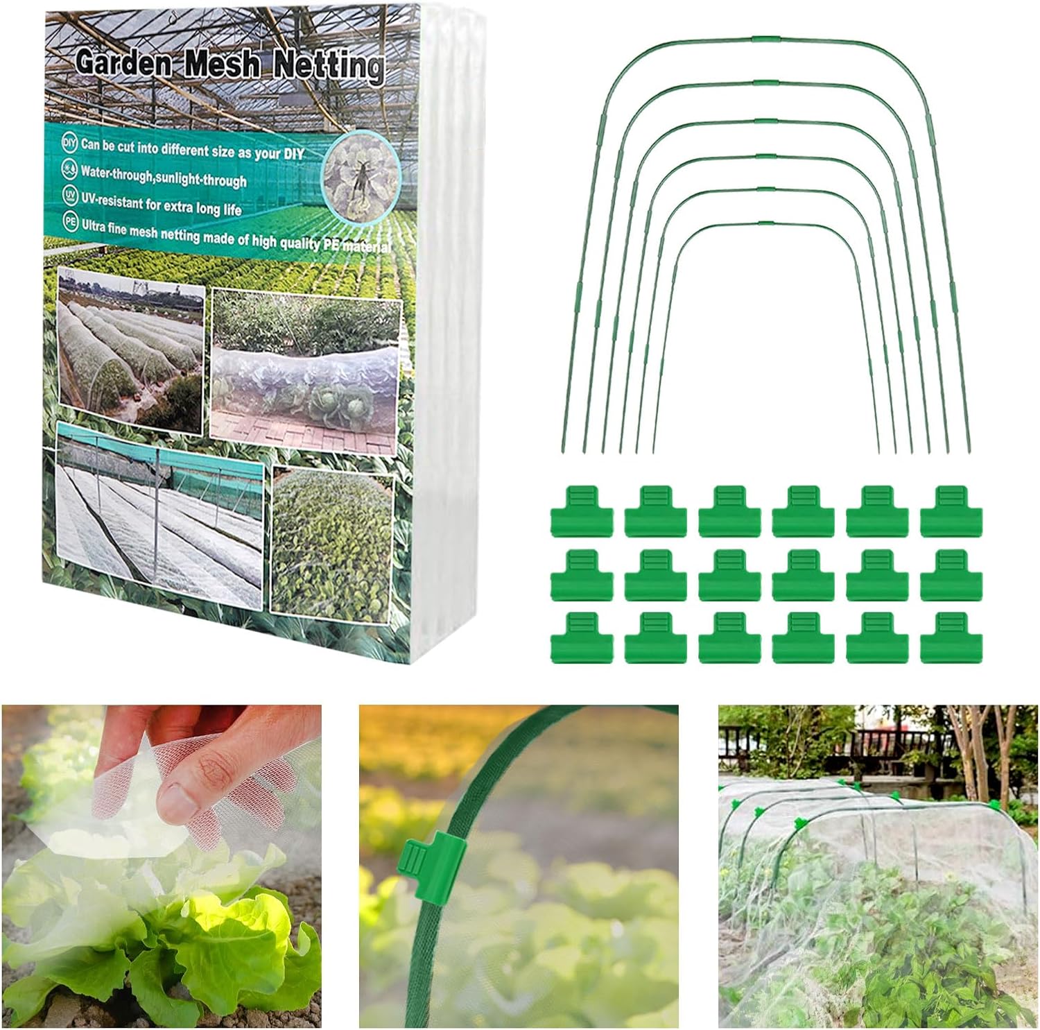 8 X 26 FT Garden Mesh Netting Kit, 6PC Garden Hoops for Row Cover ...
