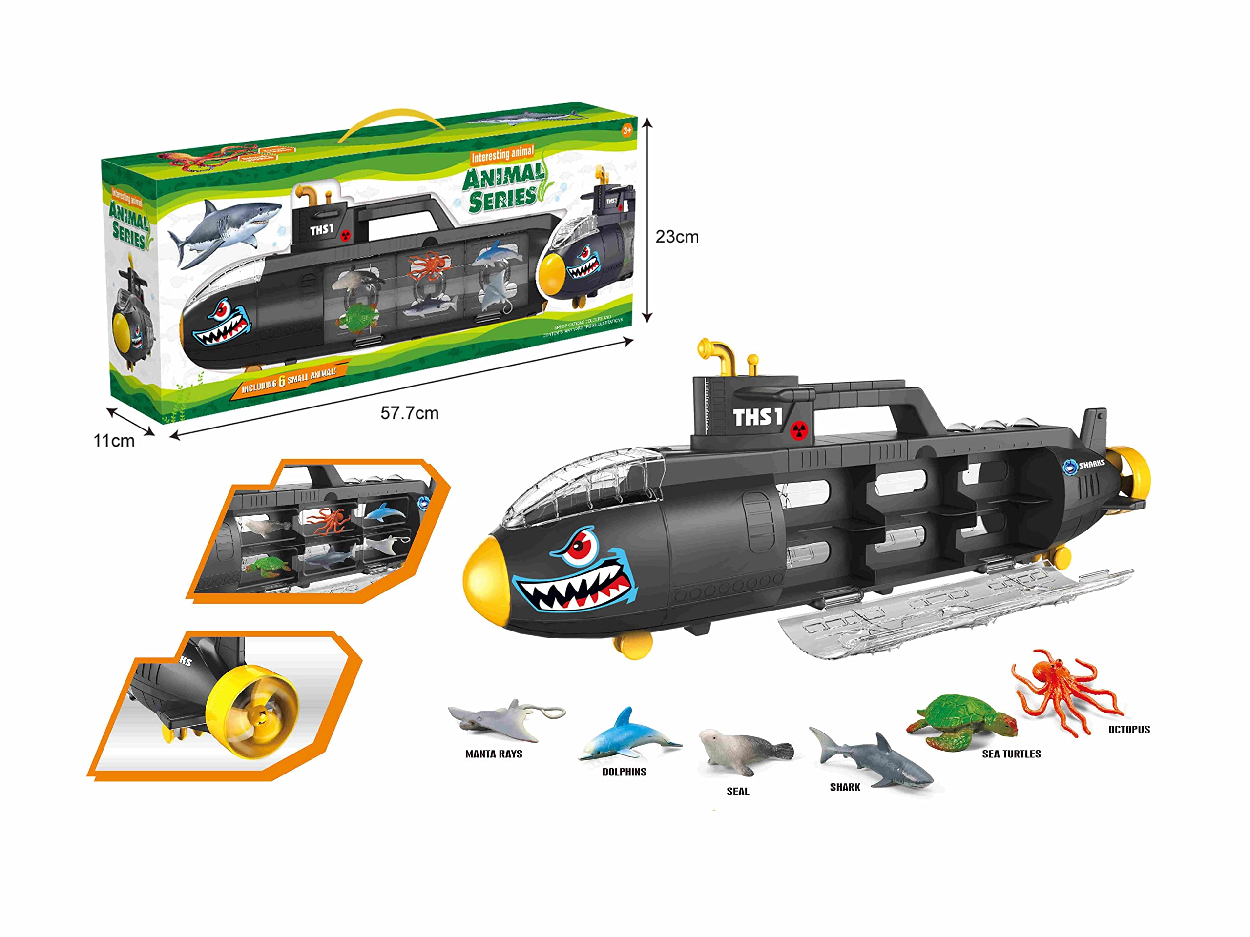 Amazon.com: Boat Submarine Toy Shark Car Vehicle Toy W/ 6 Sea Animals ...