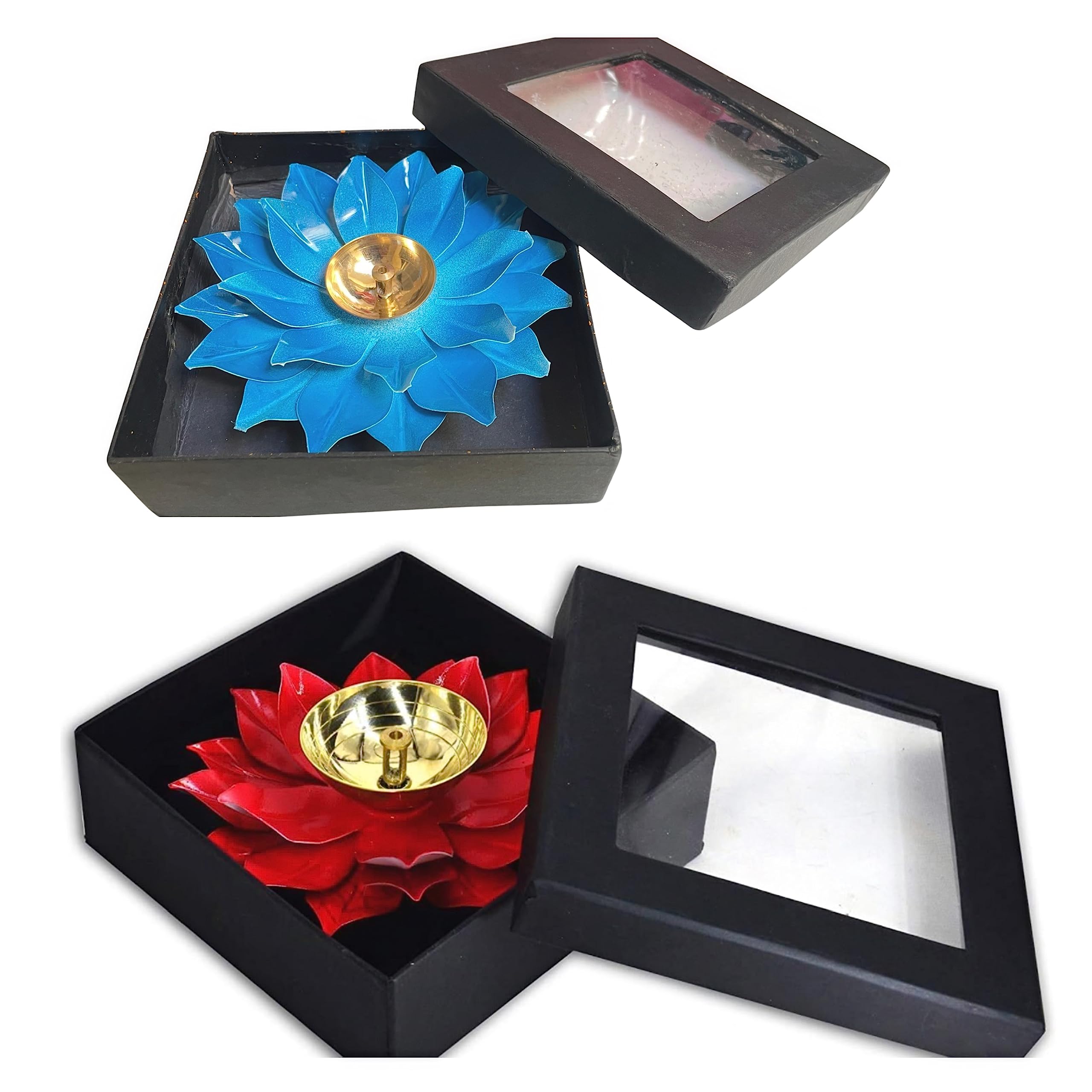 Buy Bharat Enterprises Colorful Brass Lotus Diya in gift box for ...