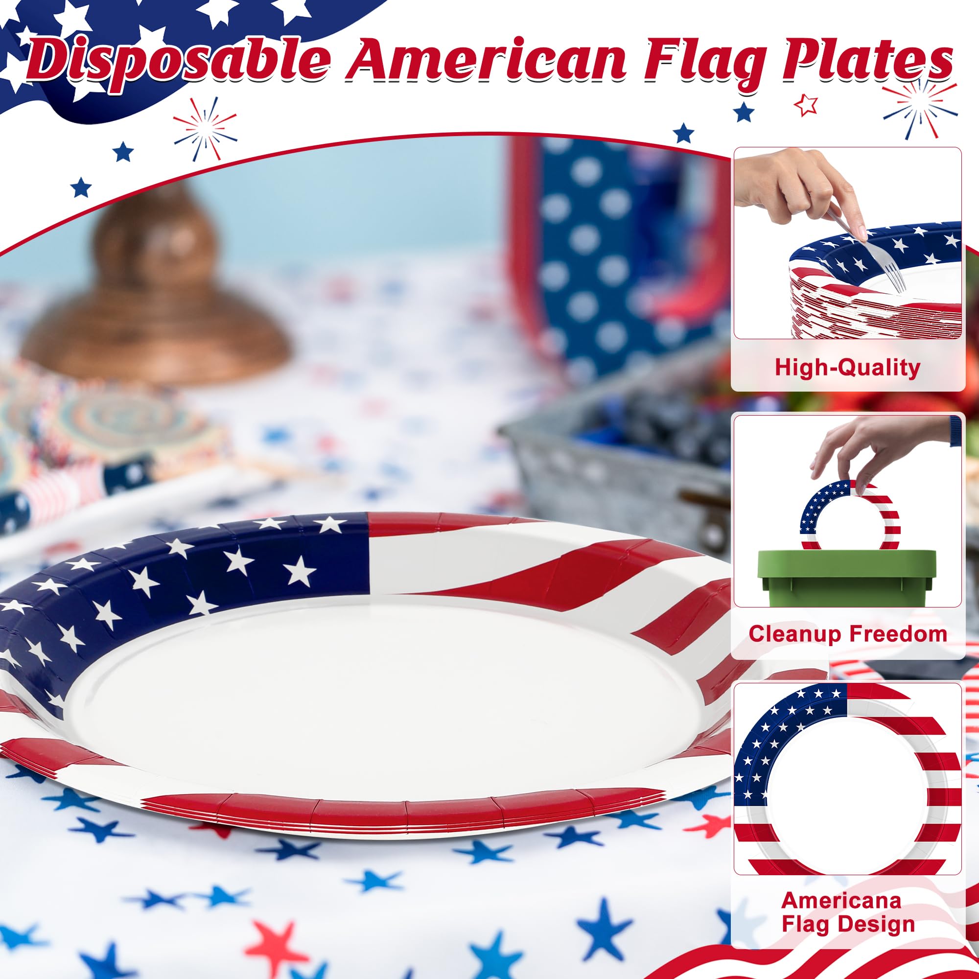 Snapklik.com : 100Pcs 4th Of July Paper Plates, 9" American Flag Paper ...
