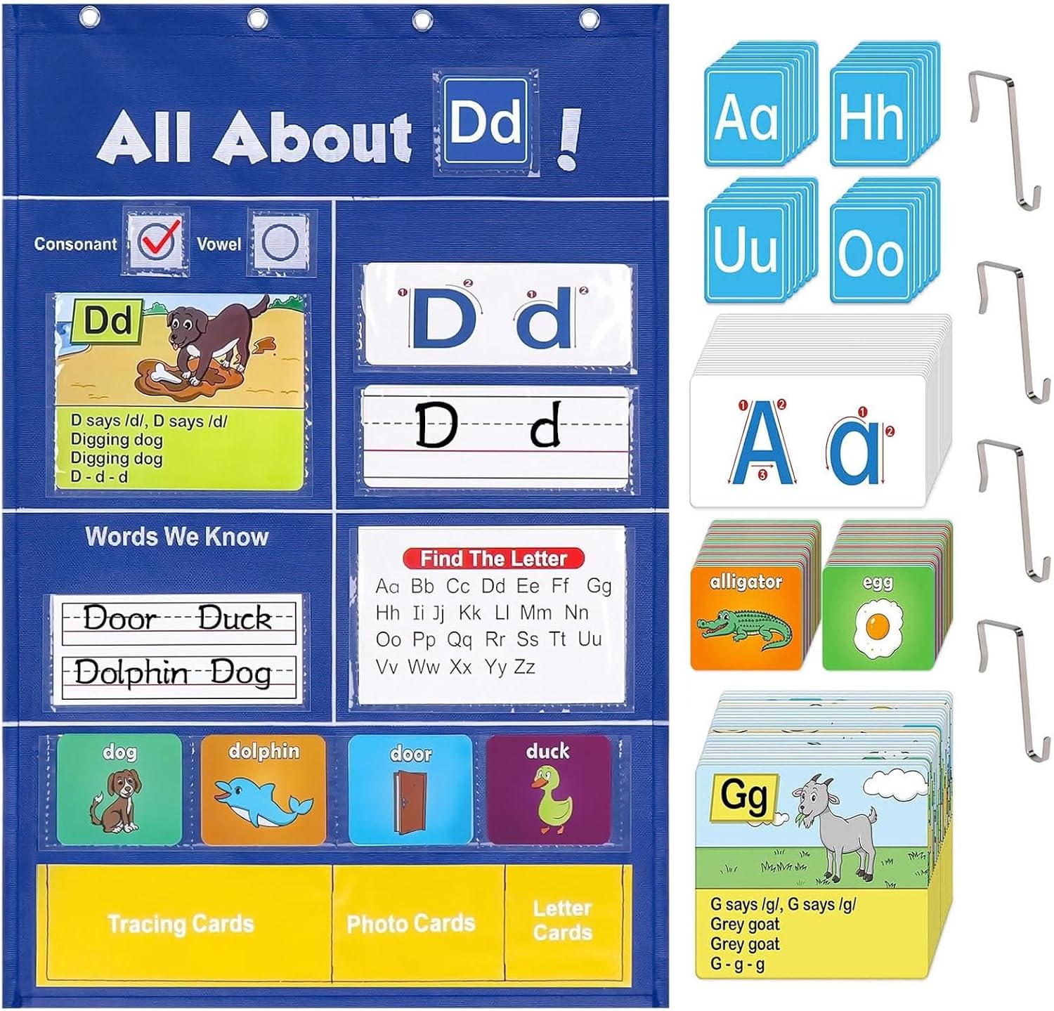 Amazon.com: Alphabet Learning Pocket Chart ABC Flash Cards Alphabet ...