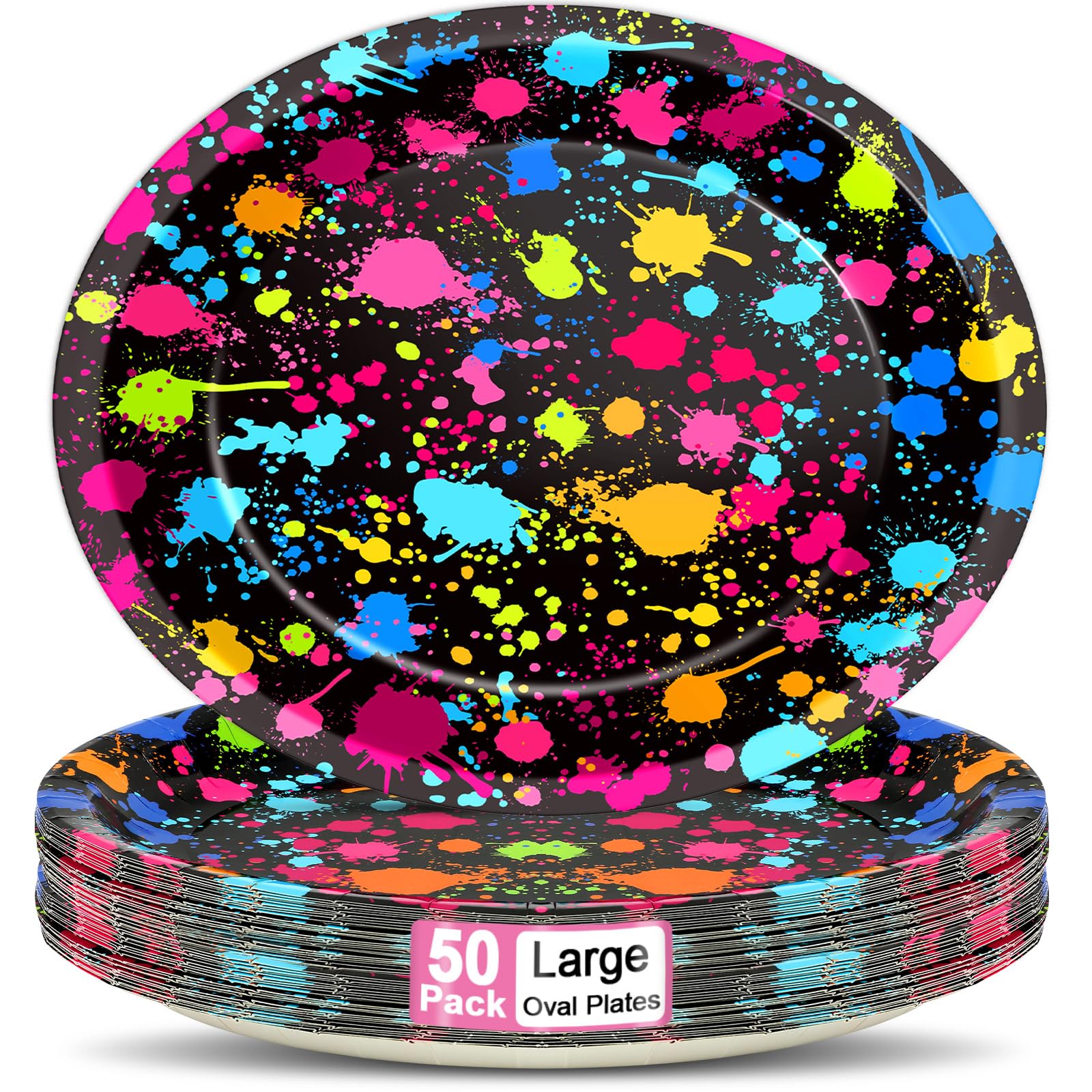 Amazon.com: 50PCS Neon Party Oval Paper Plates 11inch Large Glow Party ...