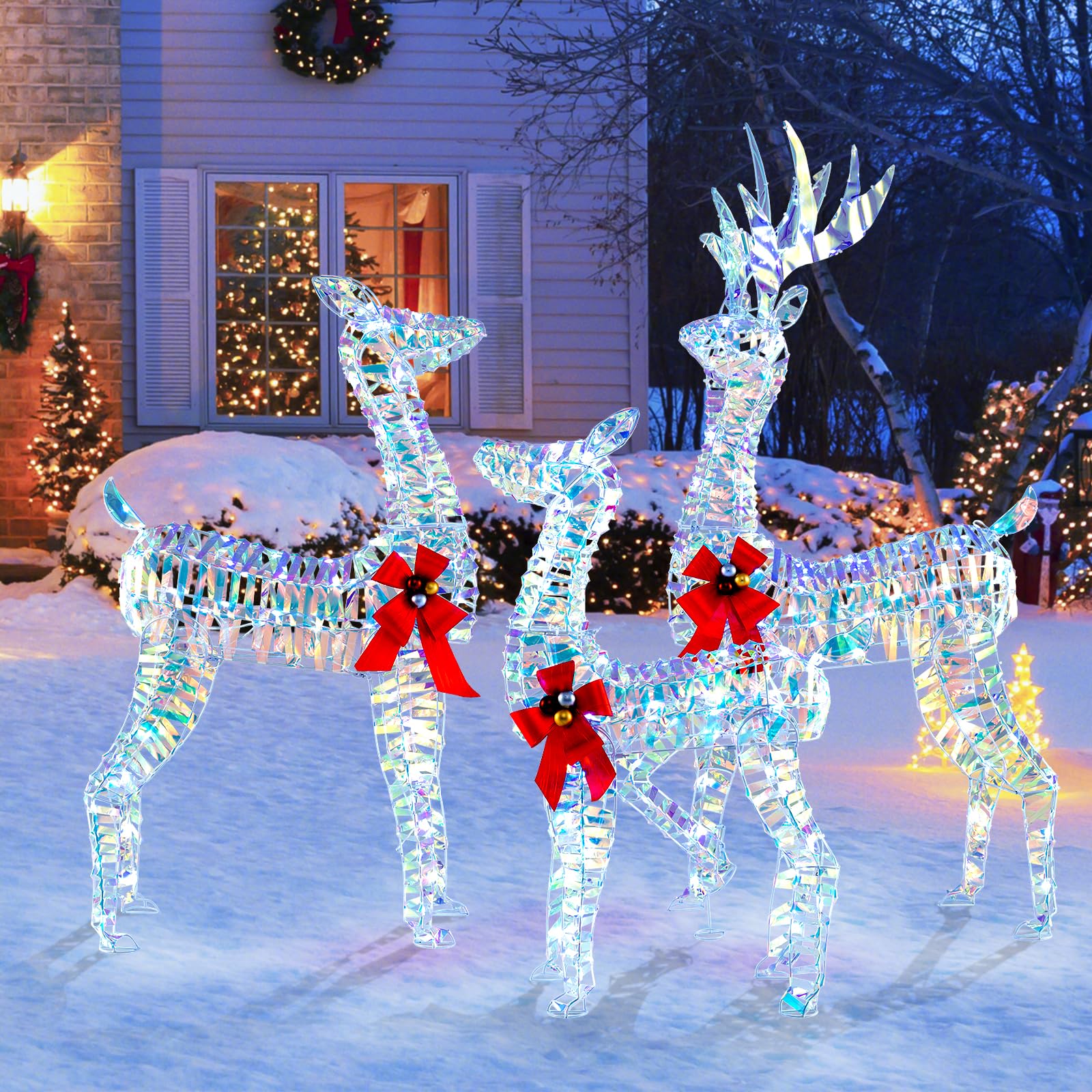 Amazon.com: Tangkula 3-Piece Christmas Lighted Iridescent Reindeer ...