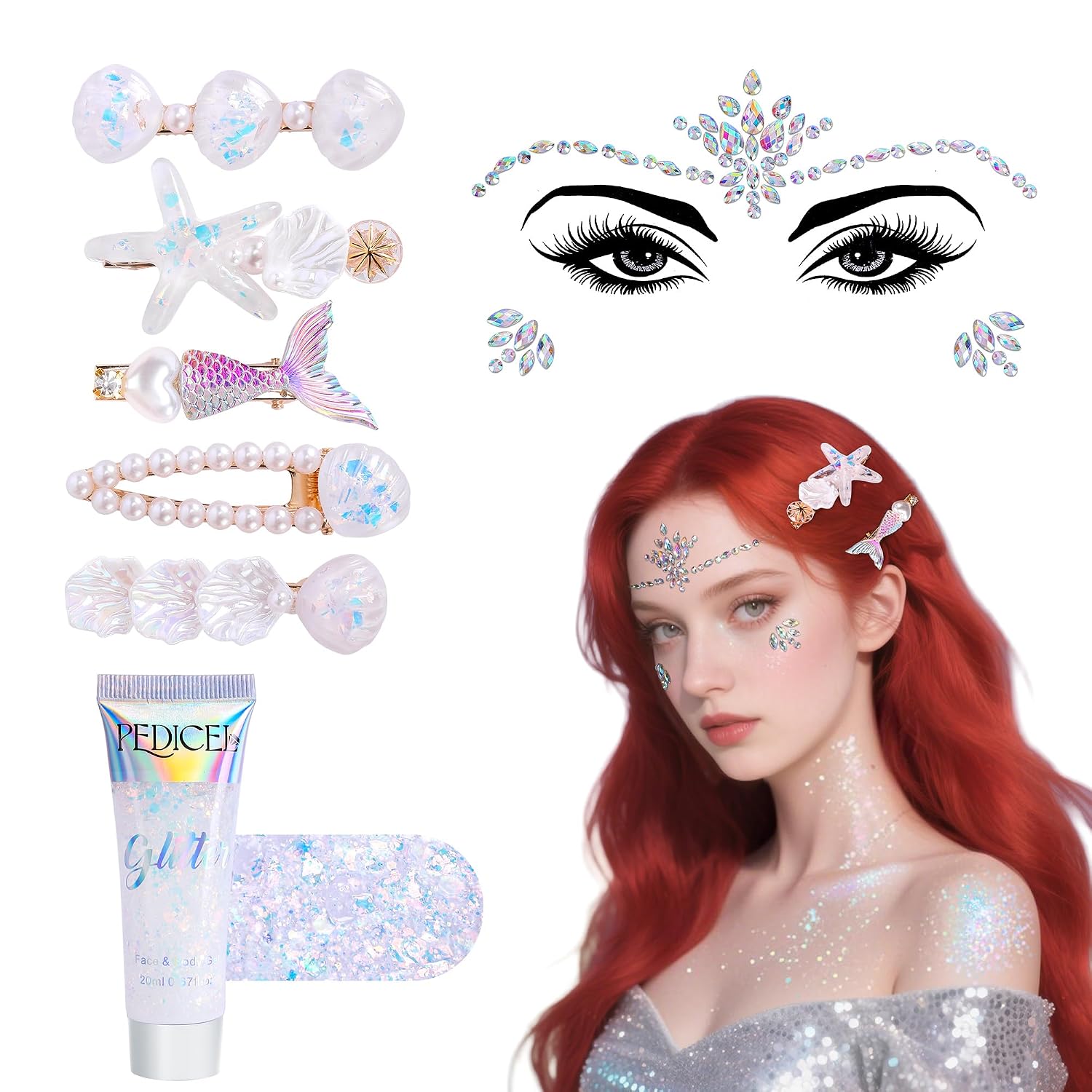 Amazon.com: Wehhbtye 7 Pcs Mermaid Hair Clips Face Gems Glitter ...