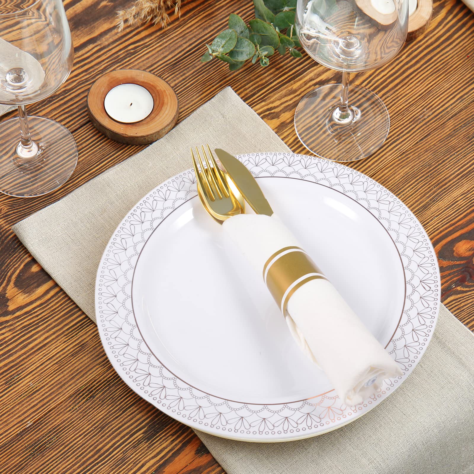 180PCS Pre Rolled Gold Plastic Cutlery - 180 Pack Pre Wrapped ...