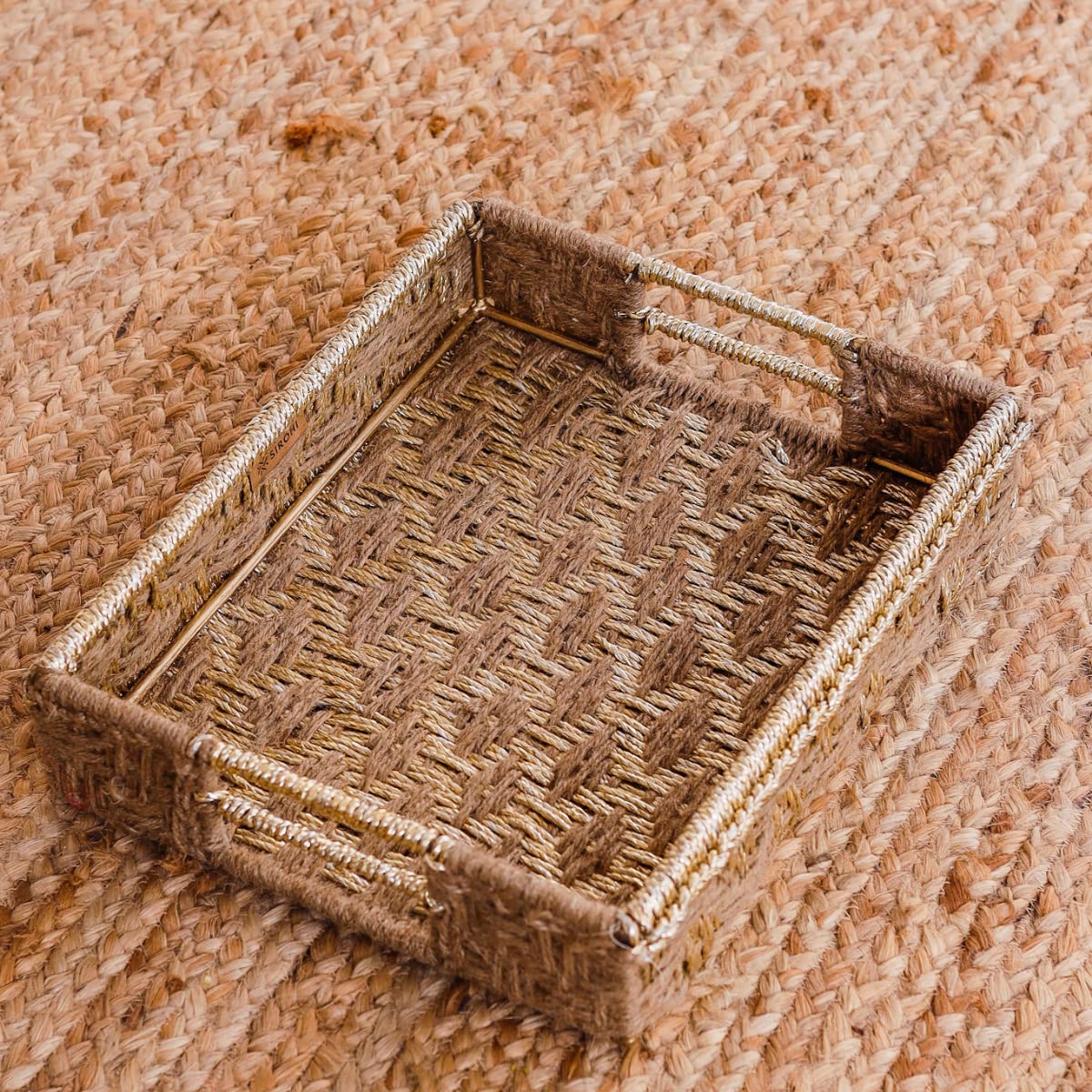 Sirohi Breakfast Jute Serving Tray | Bathroom Storage Basket | Brown ...