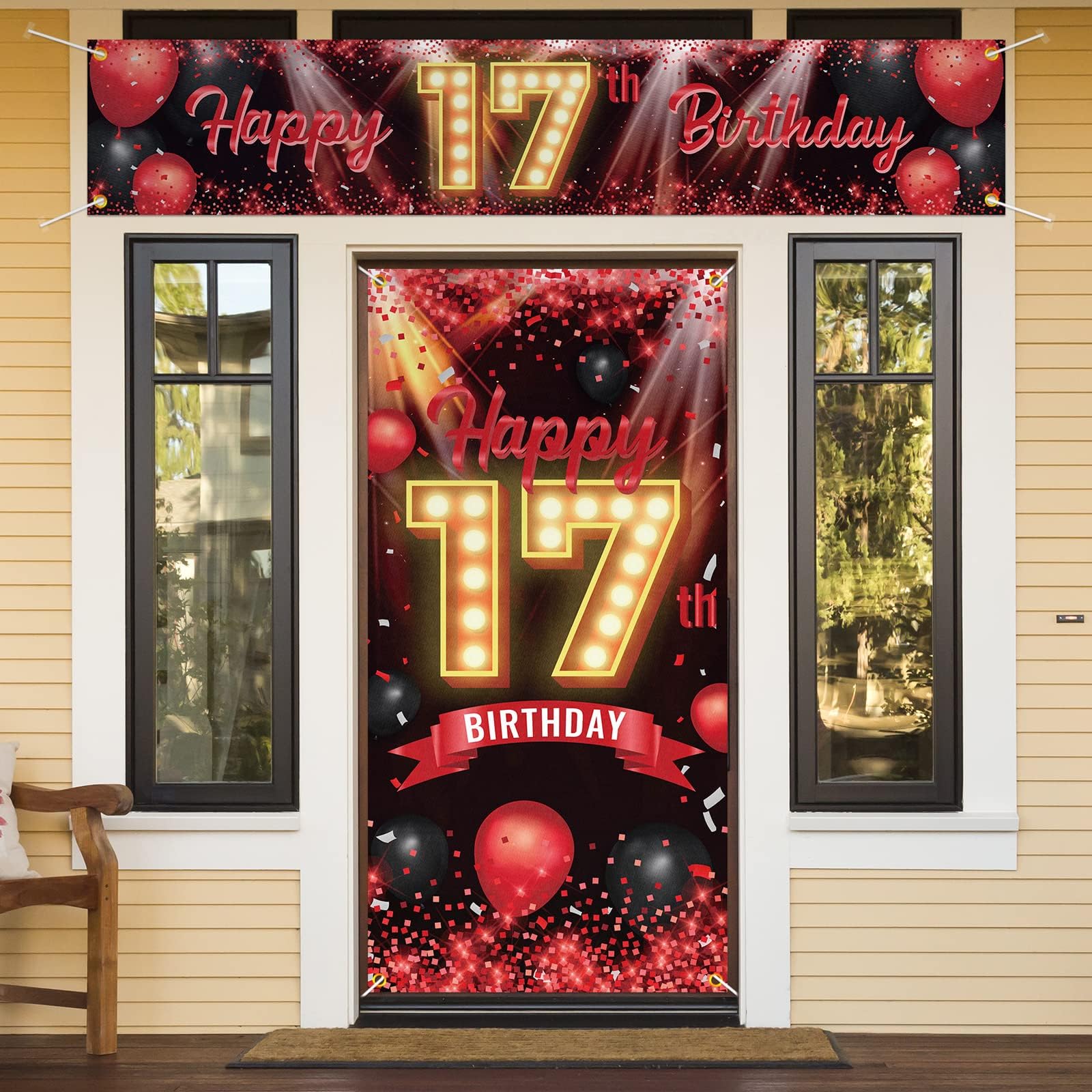 Amazon.com: Happy 17th Birthday Red Black Decorations Banner Backdrop ...
