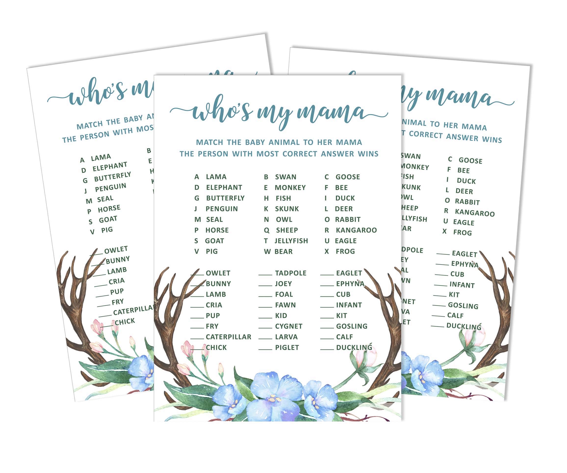Buy Inkdotpot 50-Pack Who is My Mommy Baby Shower Game Cards Antler ...